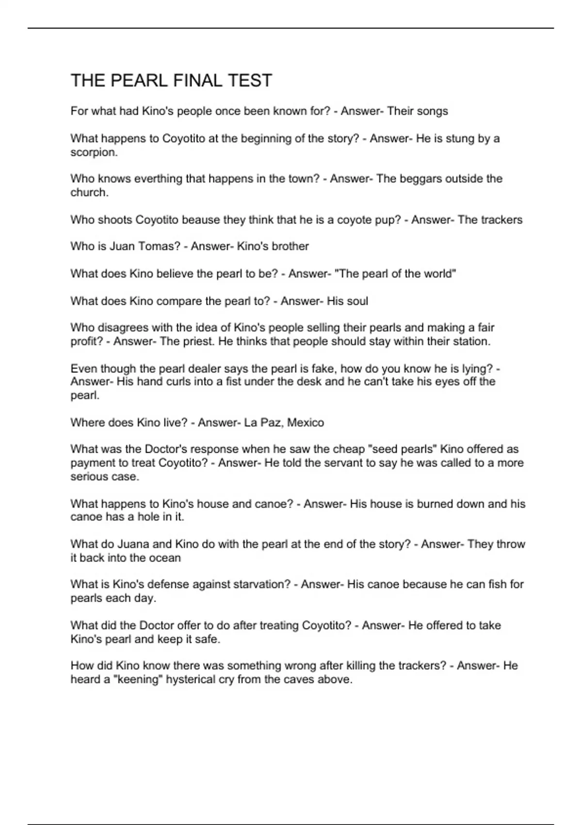 The Pearl Final Test - Pearl - Stuvia US