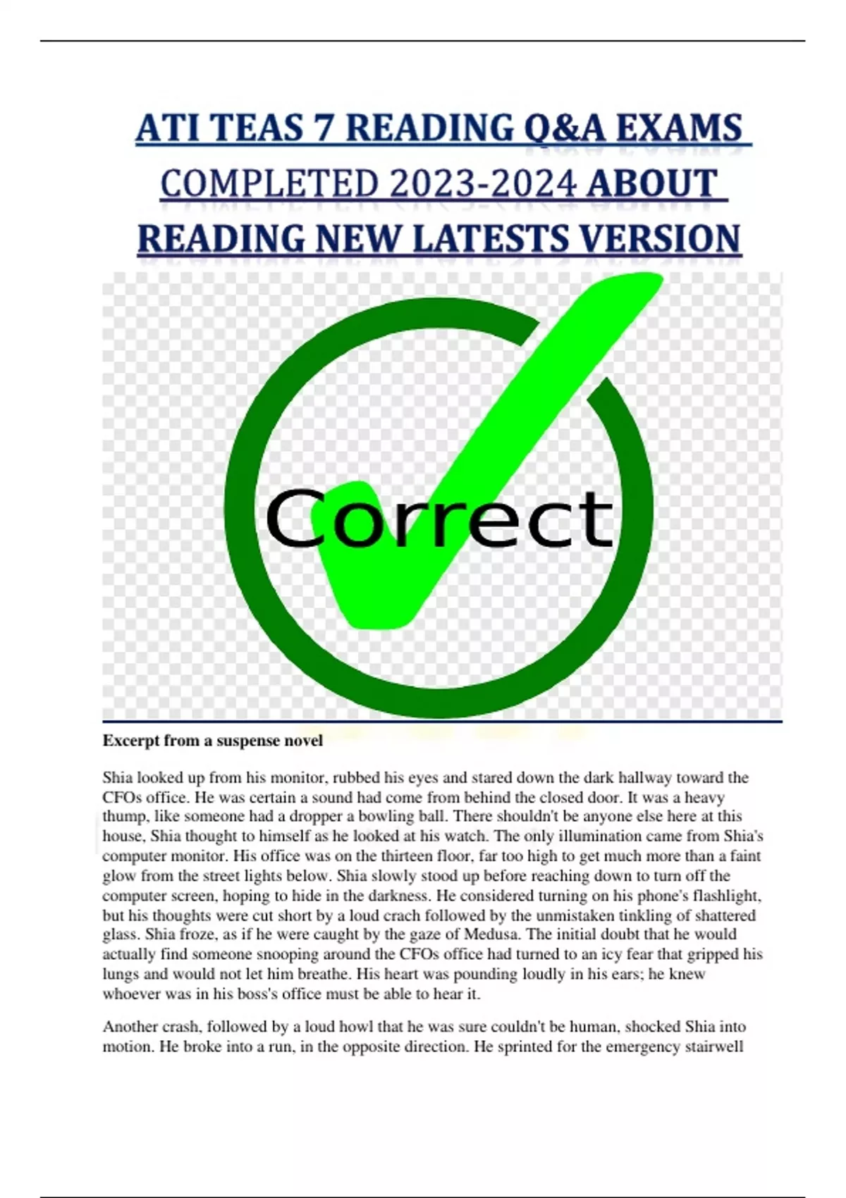 ATI TEAS 7 Reading Q&A EXAMS Completed - ATI TEAS 7 Reading - Stuvia US