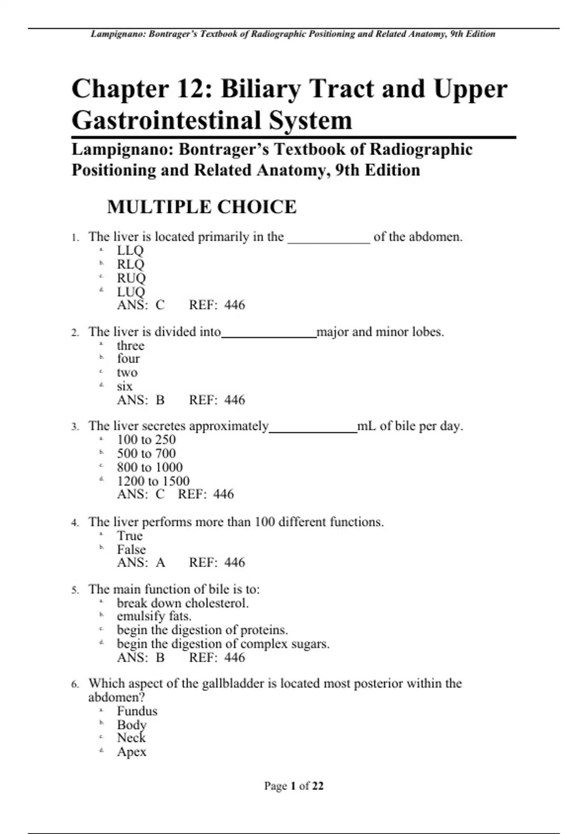Chapter 12: Biliary Tract and Upper Gastrointestinal System Lampignano ...