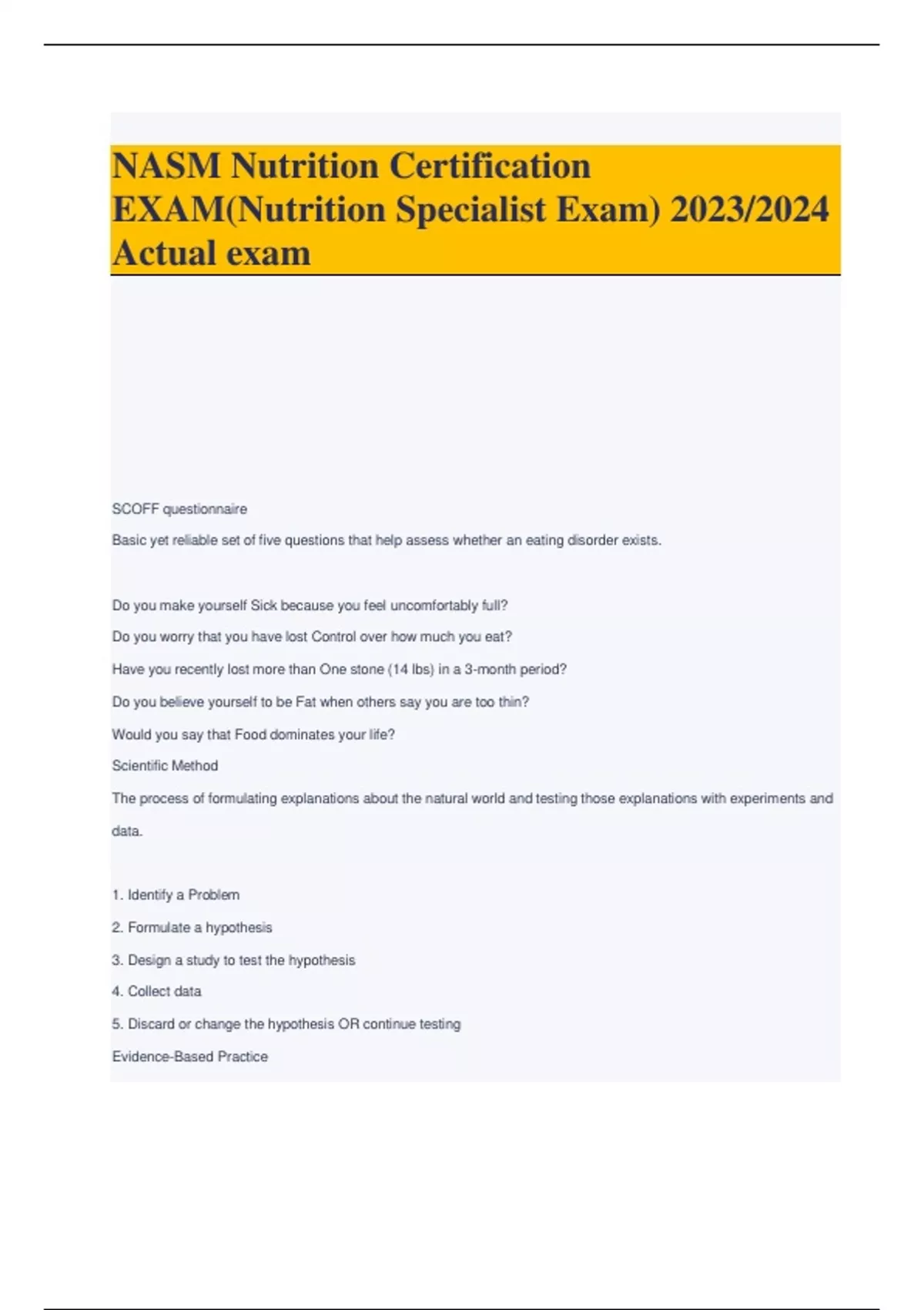 NASM Nutrition Certification EXAM(Nutrition Specialist Exam) 2023/2024 ...
