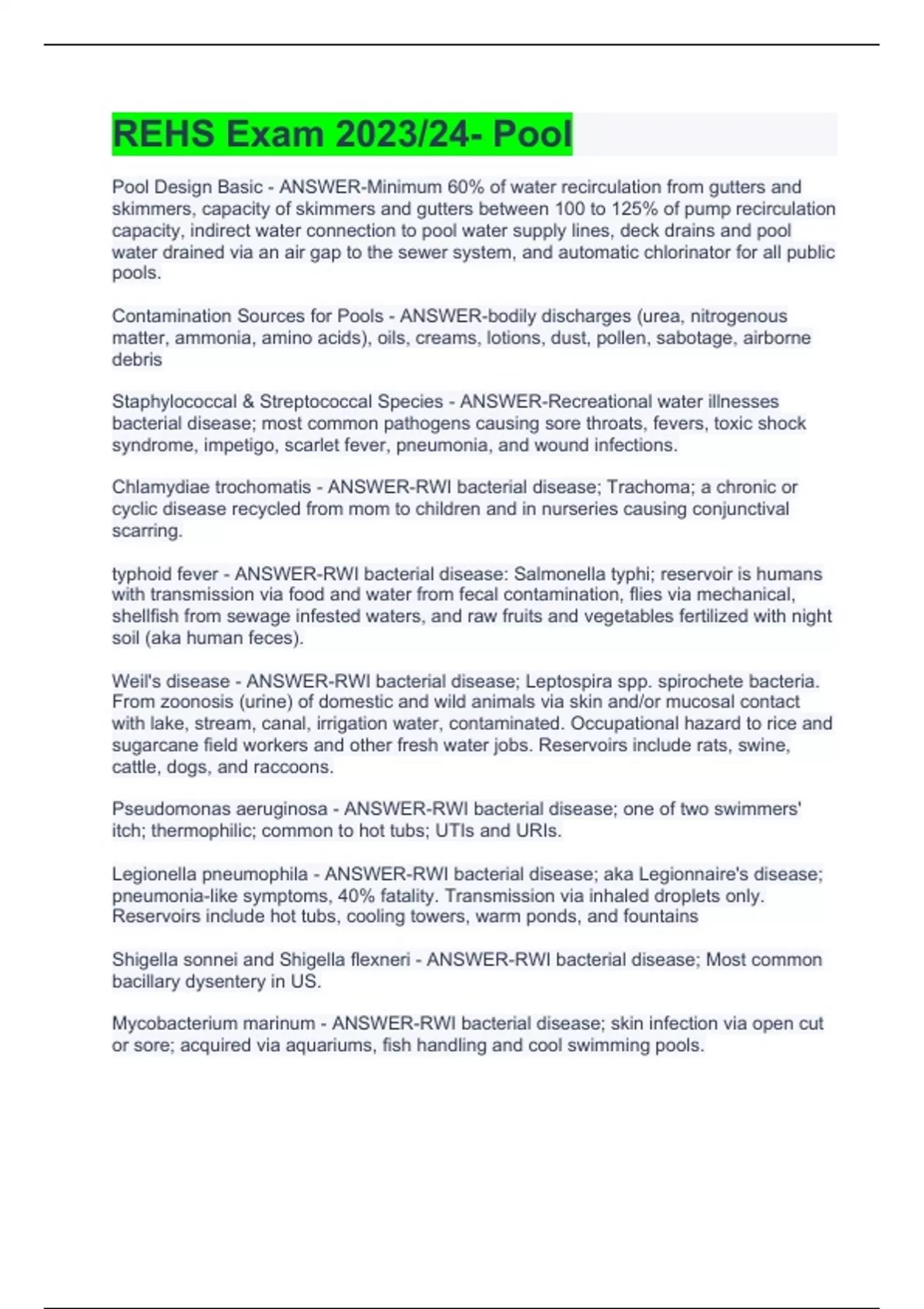 REHS Exam 2023/24- Pool - REHS - Stuvia US