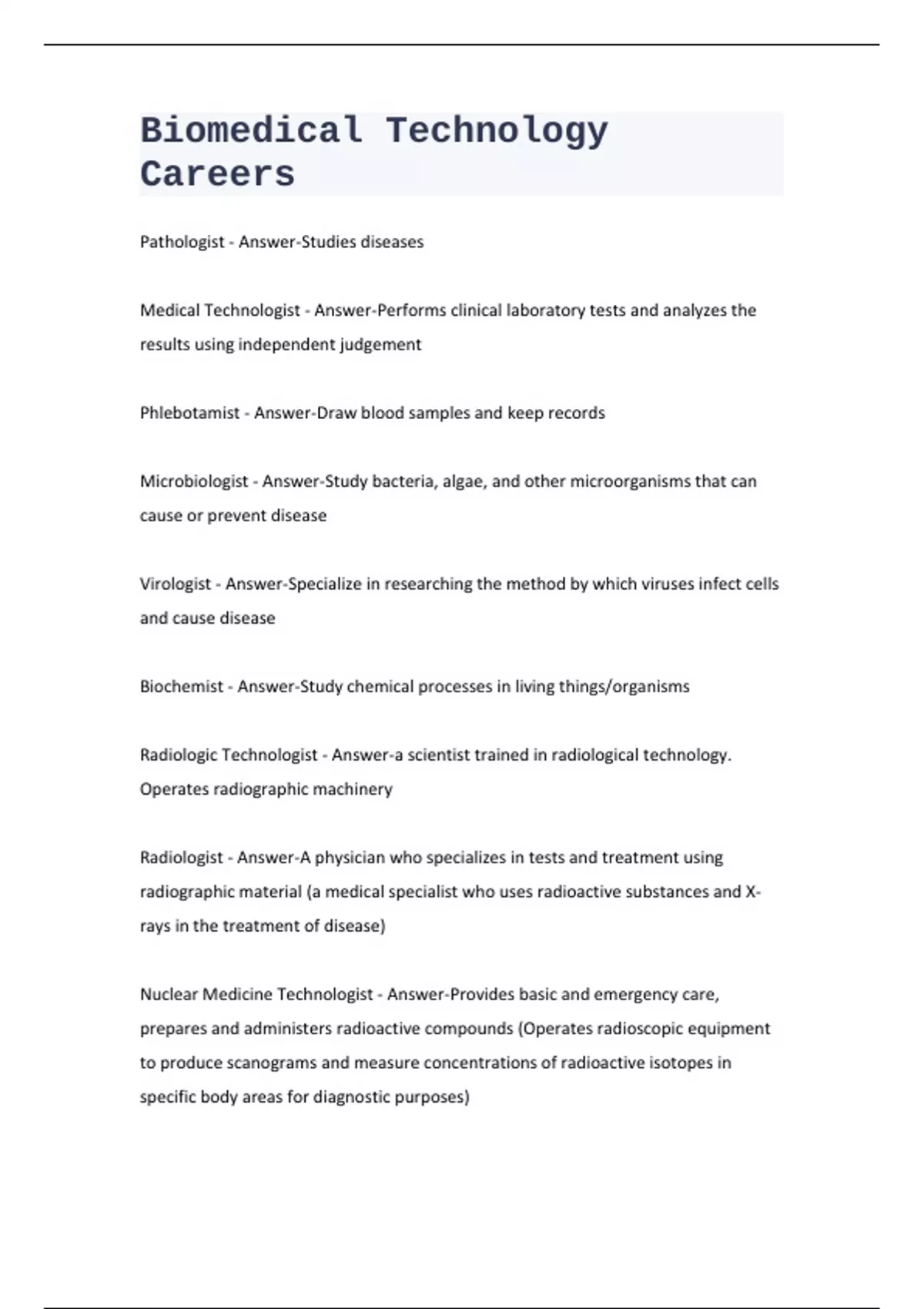 Biomedical Technology Careers - Biomedicine - Stuvia US