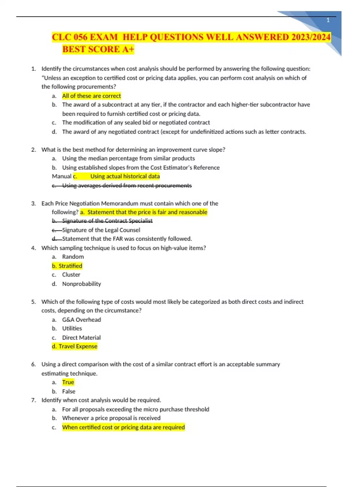 CLC 056 EXAM HELP QUESTIONS WELL ANSWERED 2023/2024 BEST SCORE A+ - CLC ...