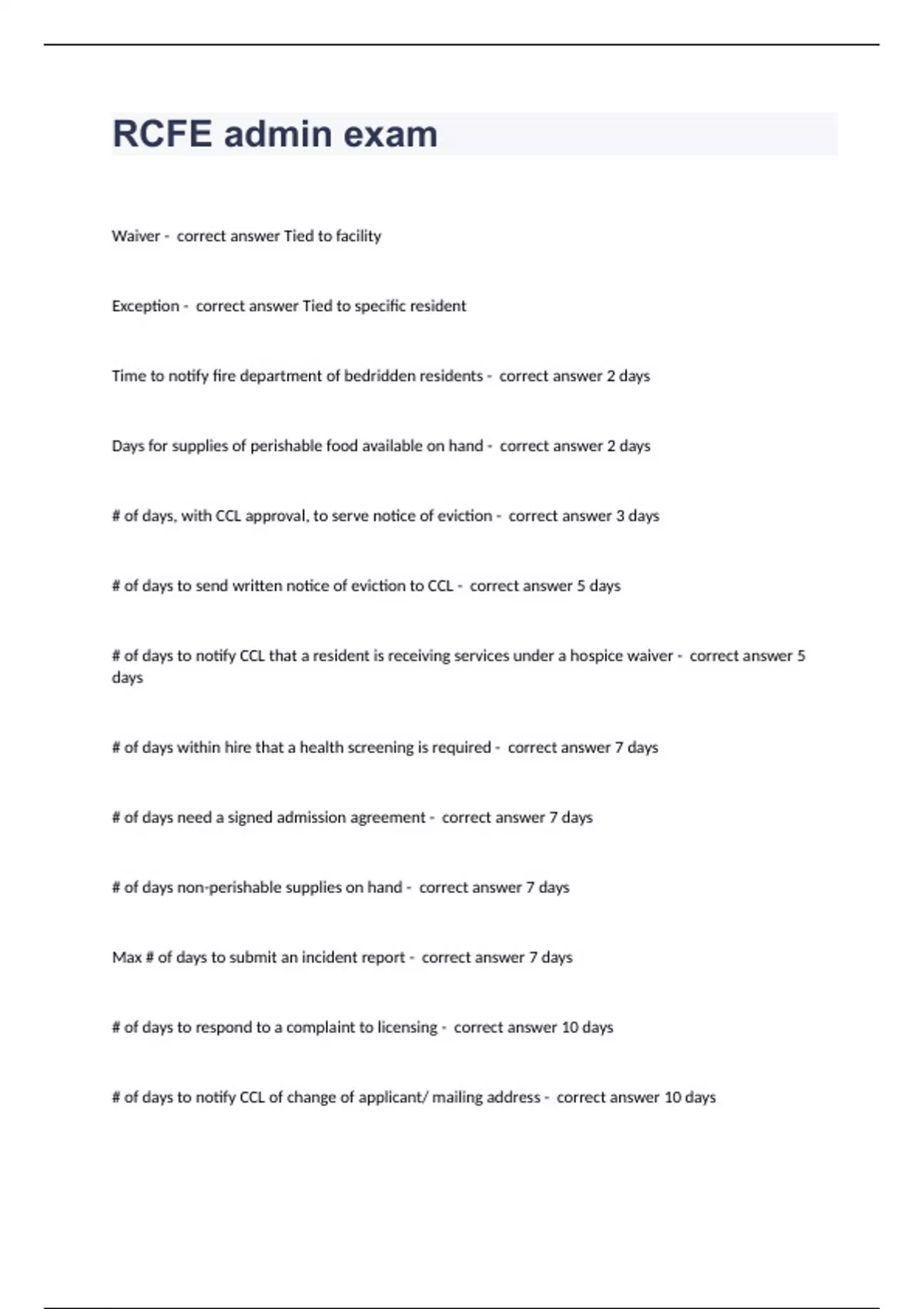 RCFE admin exam QUESTIONS WITH VERIFIFIED SOLUTION 2023 - Rcfe - Stuvia US