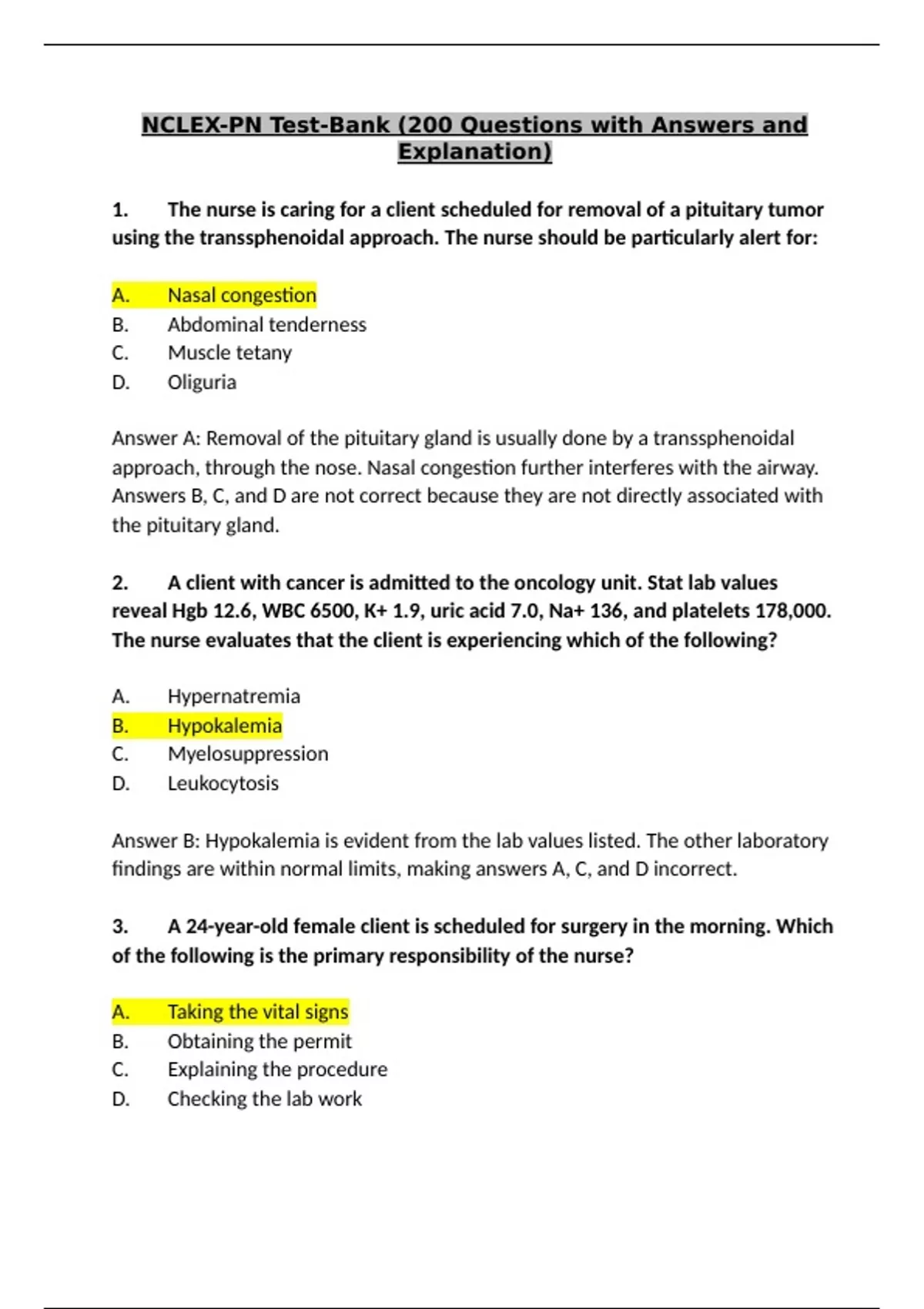 NCLEX-PN Test-Bank 200 Questions with Answers and Explanation) - NURS ...
