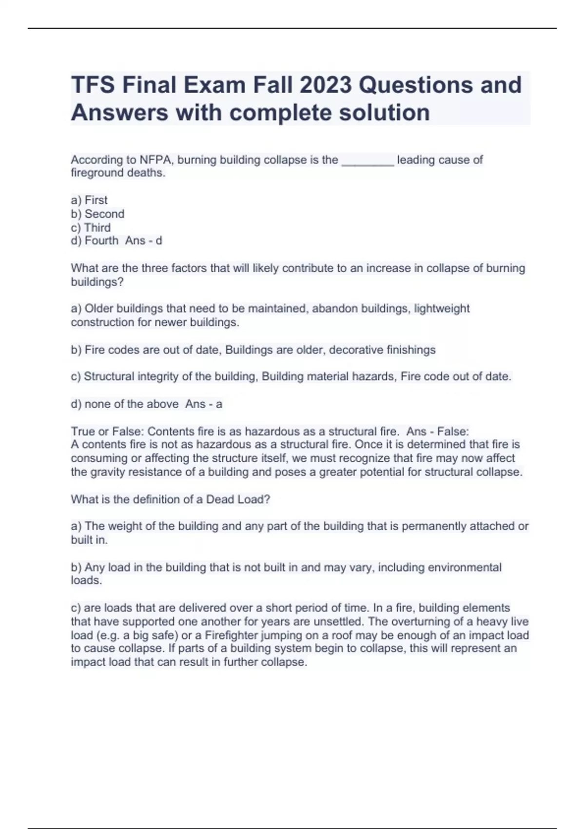 TFS Final Exam Fall 2023 Questions and Answers with complete solution ...