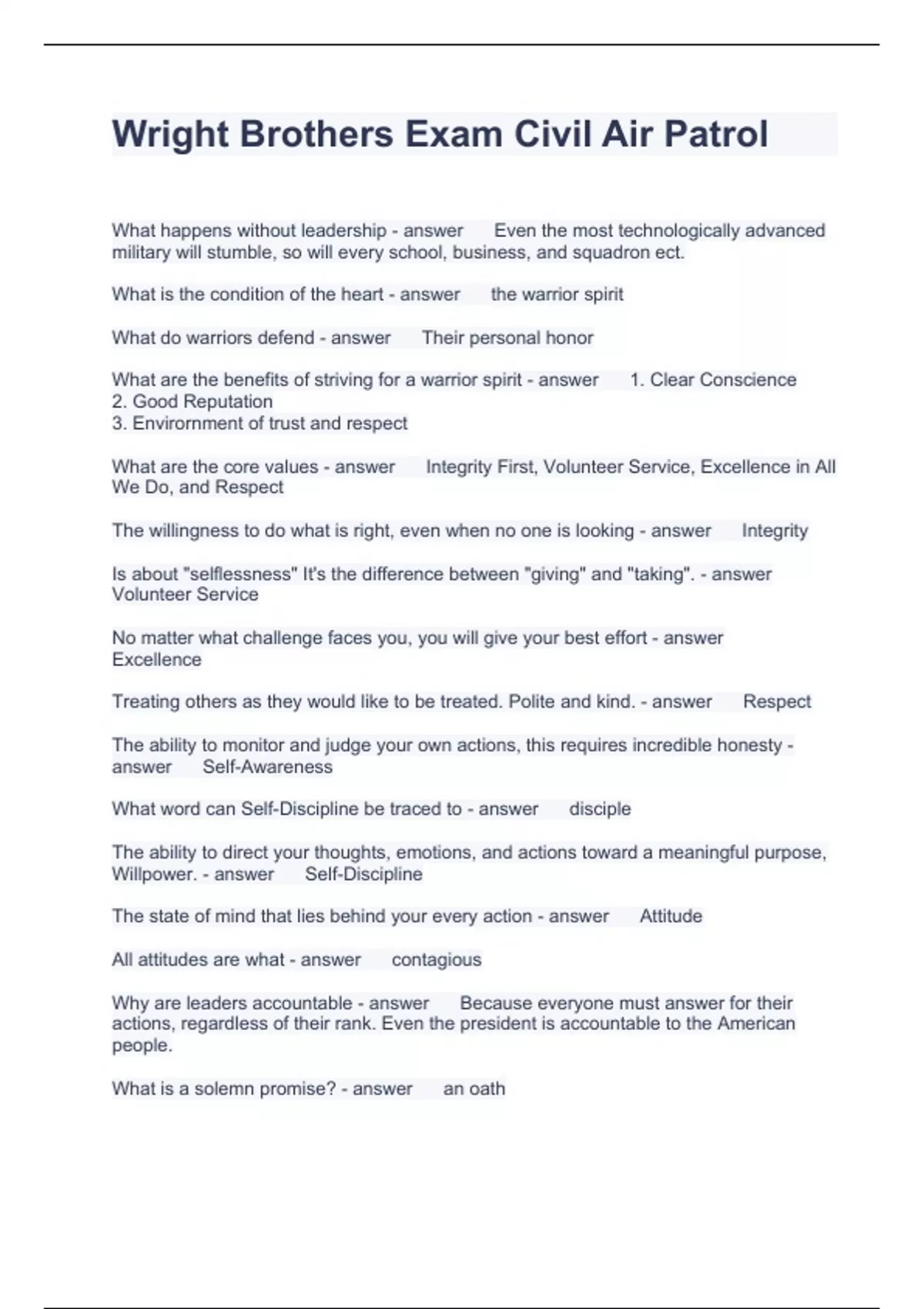 Wright Brothers Exam Civil Air Patrol Questions and Answers 2023 ...