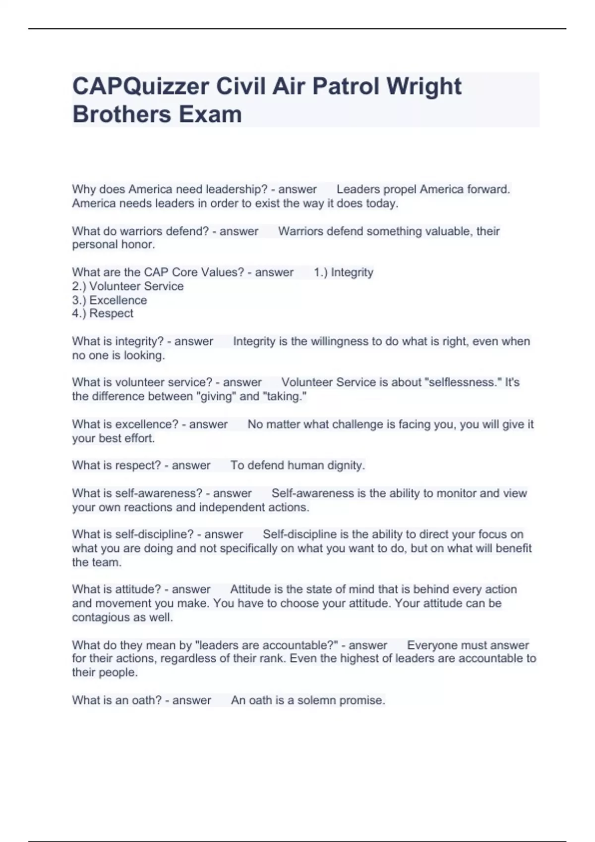 CAPQuizzer Civil Air Patrol Wright Brothers Exam Questions and Answers ...