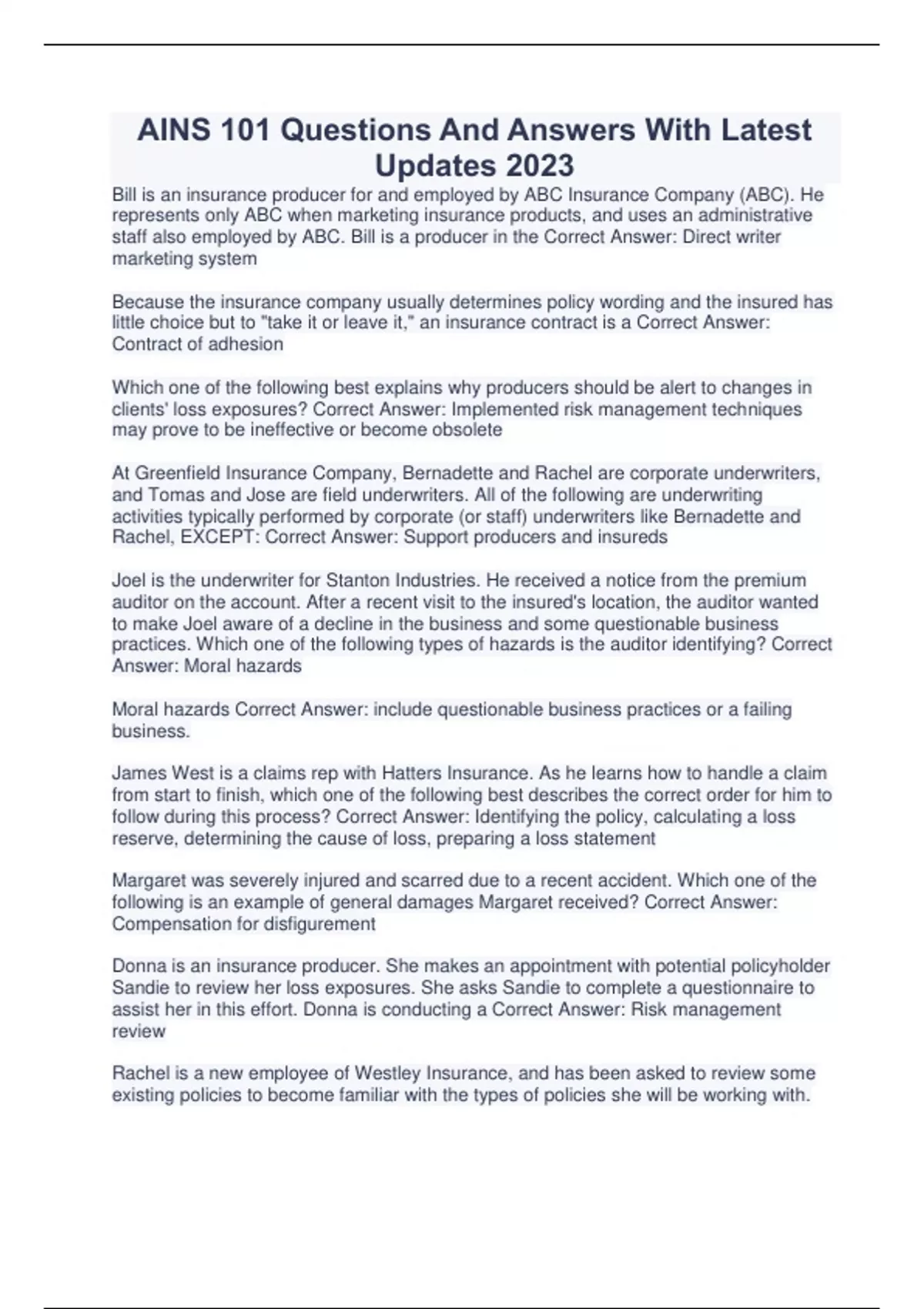 AINS 101 Questions And Answers With Latest Updates 2023 - AINS 101 ...