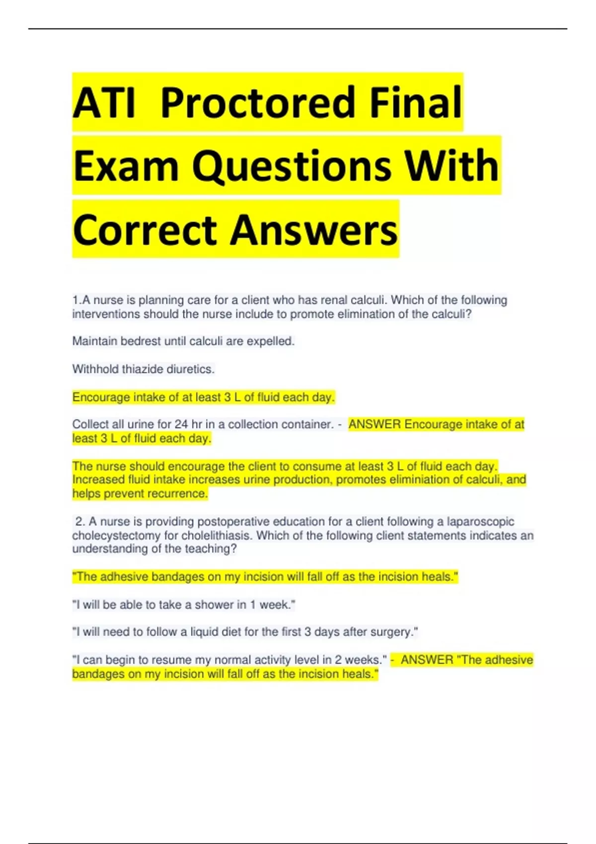 ATI Proctored Final Exam Questions With Correct Answers - ATI ...