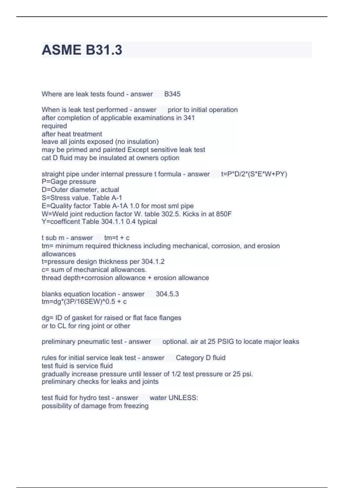 ASME B31.3 QUESTIONS WITH CORRECT ANSWERS 2023 - ASME - Stuvia UK