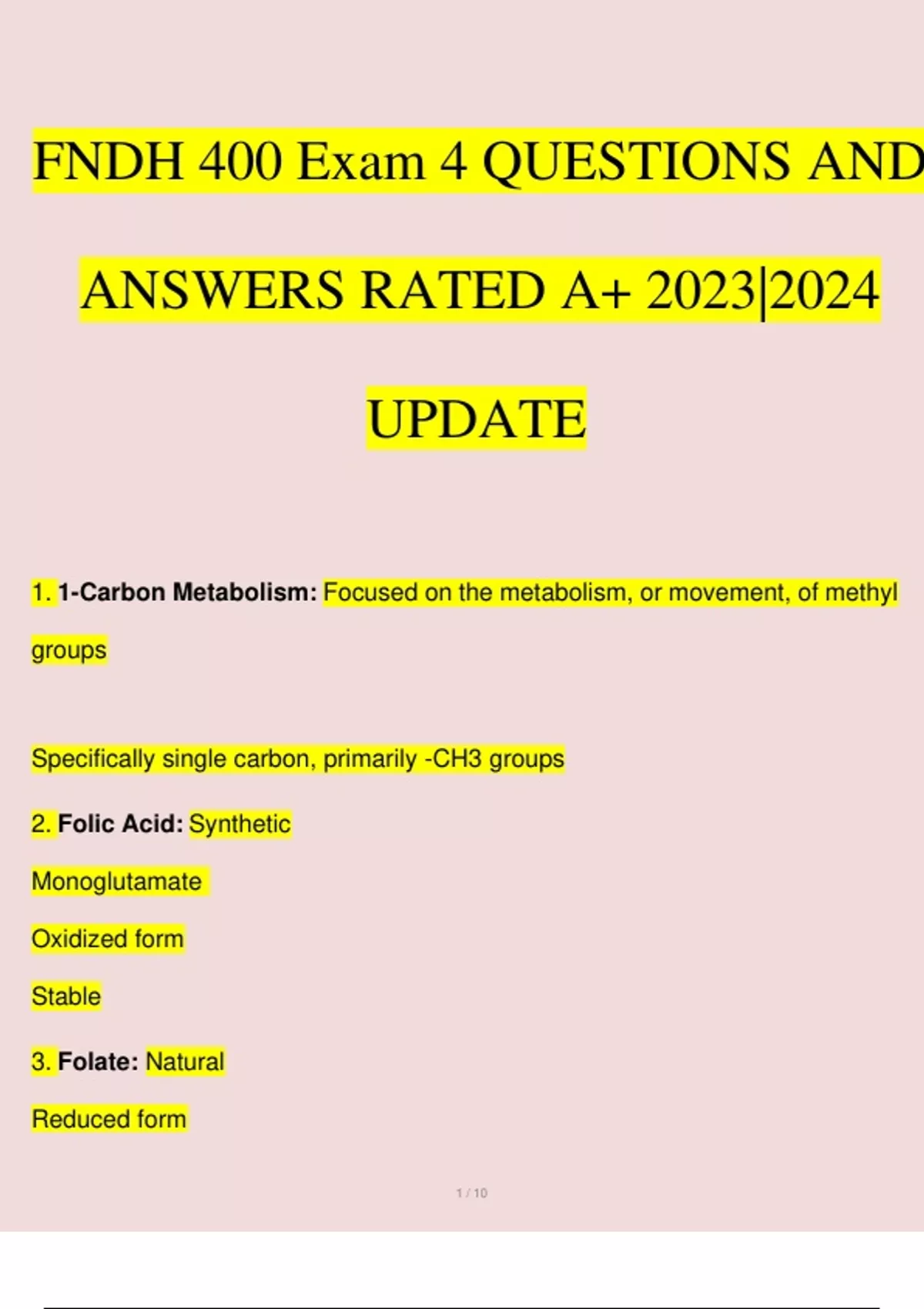 FNDH 400 Exam 4 QUESTIONS AND ANSWERS RATED A+ 2023|2024 UPDATE - FNDH ...