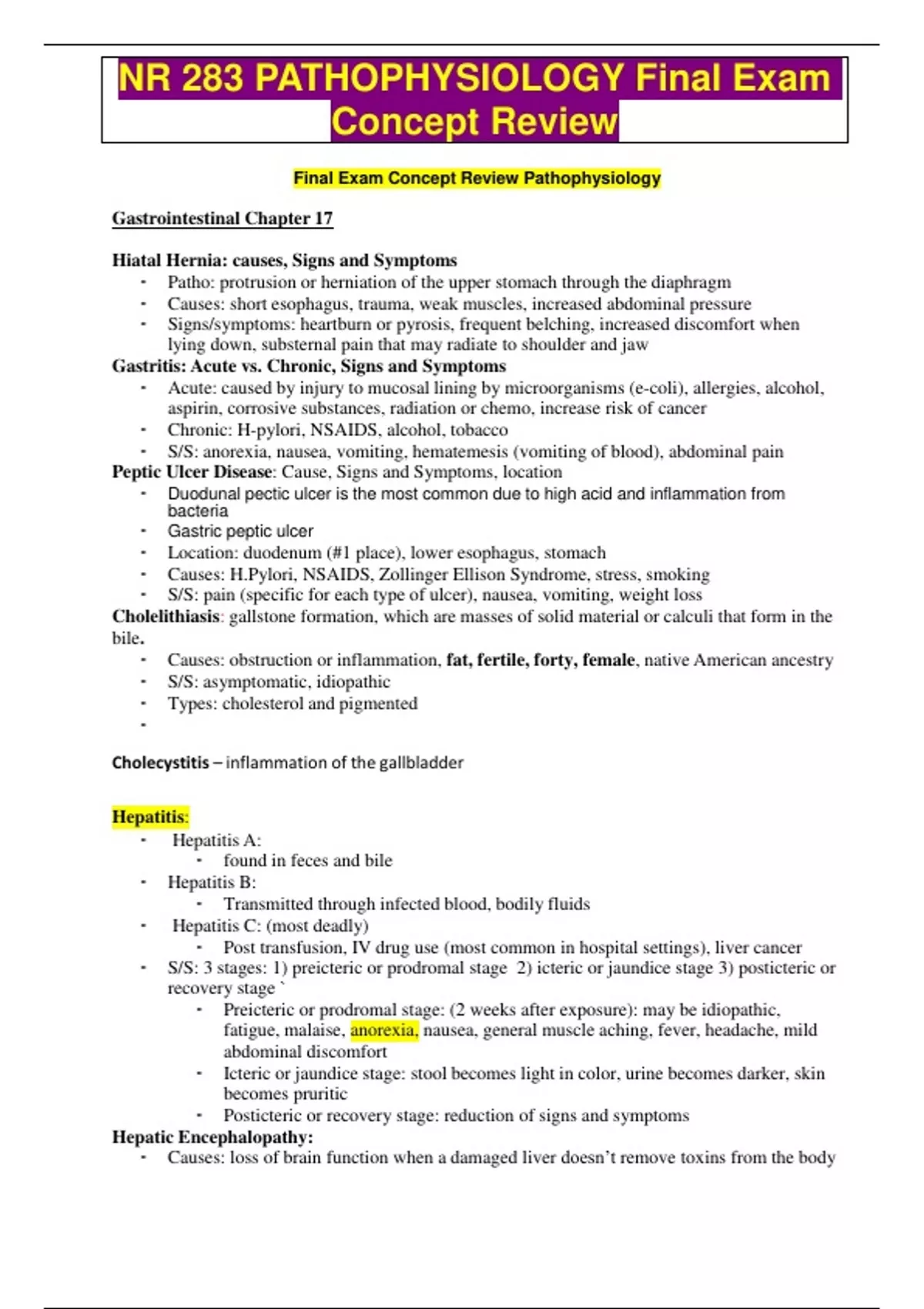 NR 283 PATHOPHYSIOLOGY Final Exam Concept Review GRADED A+ NEW NR 283 ...