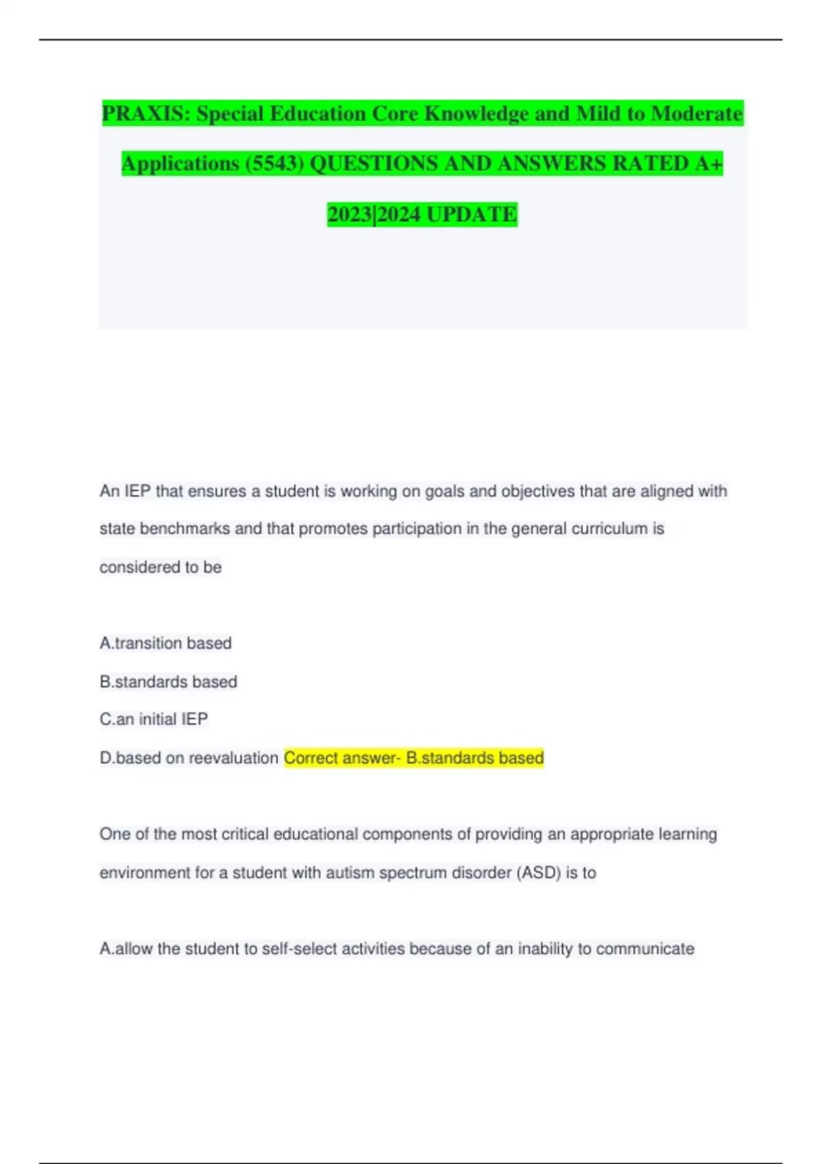 PRAXIS: Special Education Core Knowledge and Mild to Moderate ...