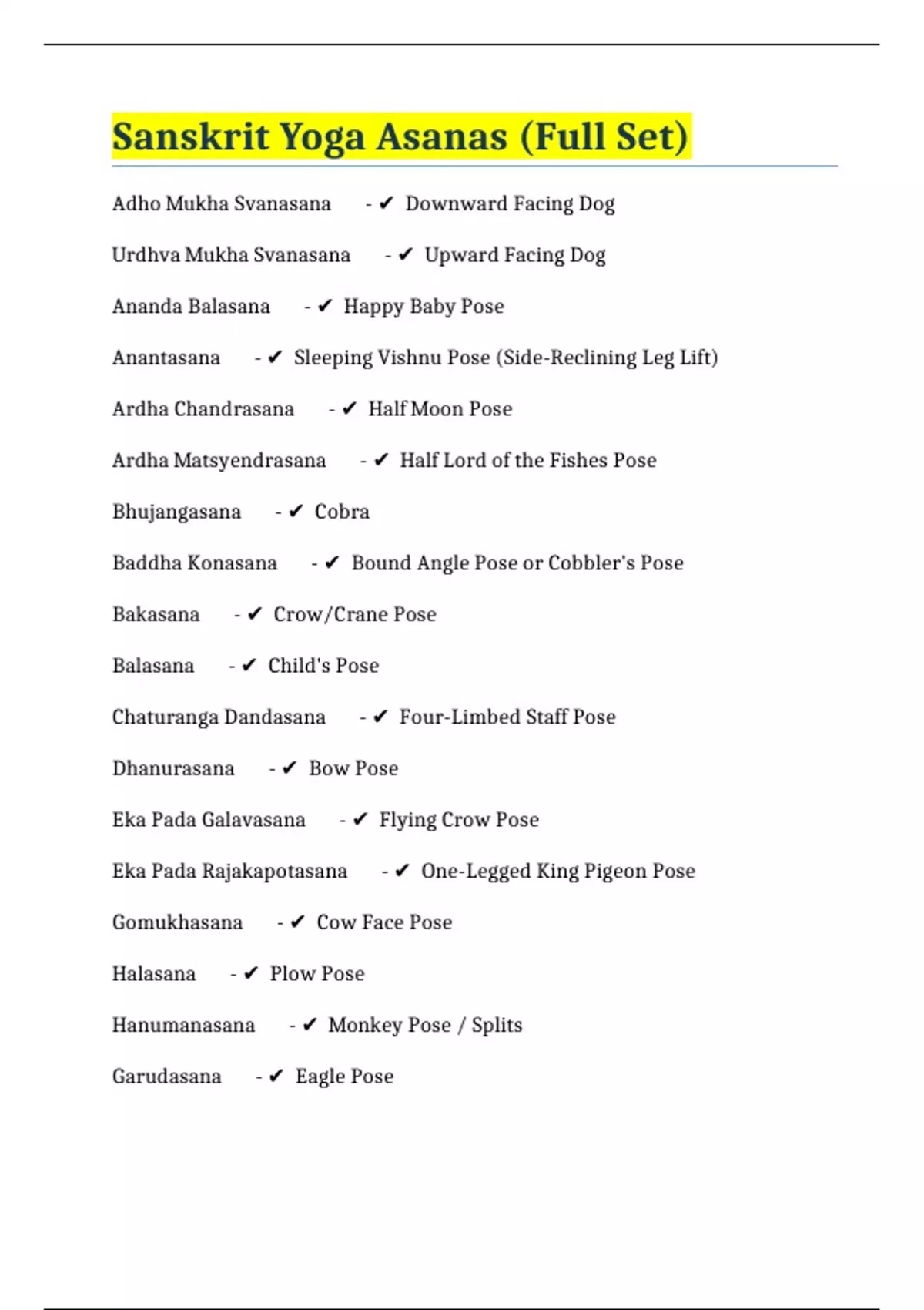 Sanskrit Yoga Asanas (Full Set) - YOGA - Stuvia US