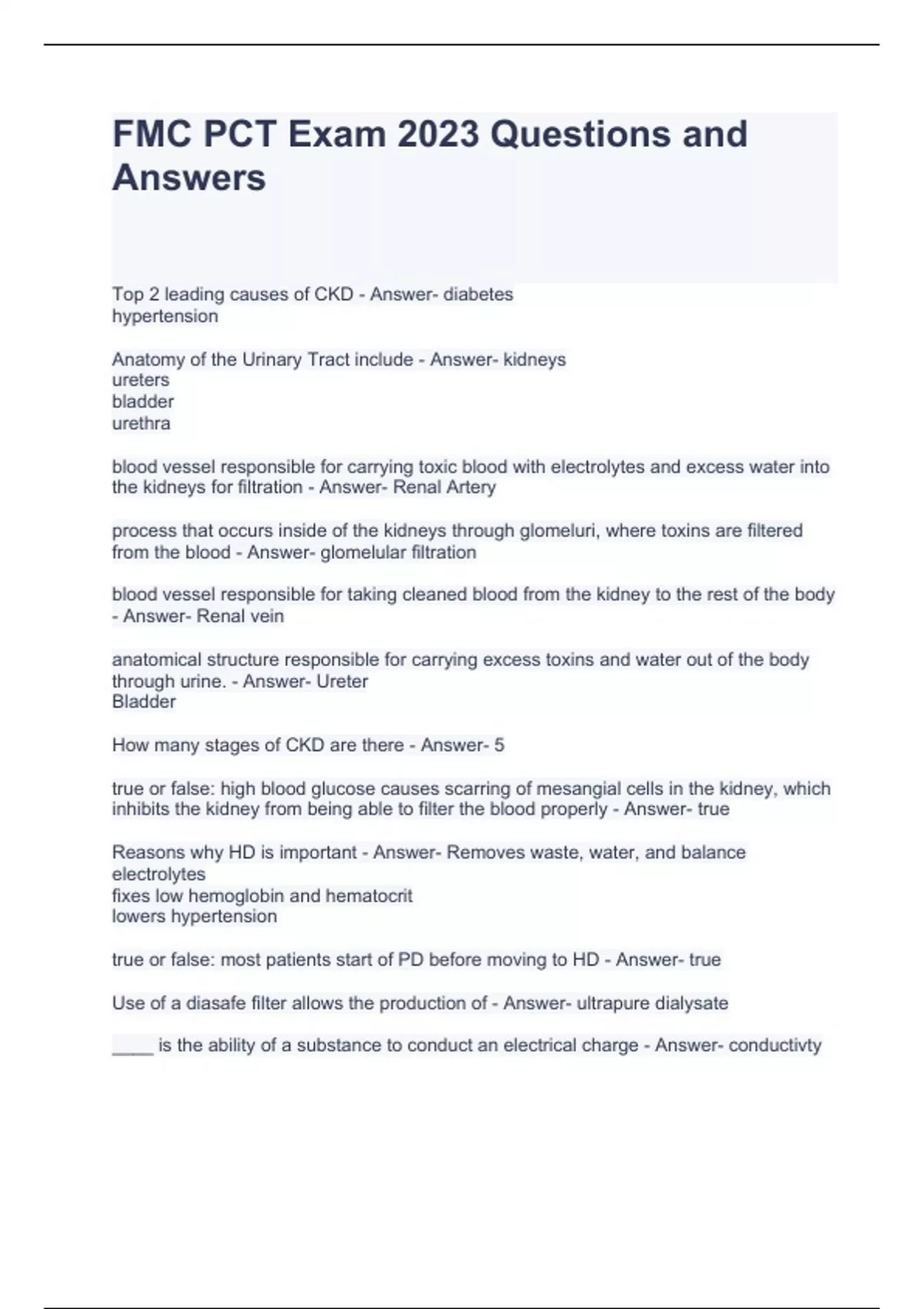 FMC PCT Exam 2023 Questions and Answers - FMC PCT - Stuvia US