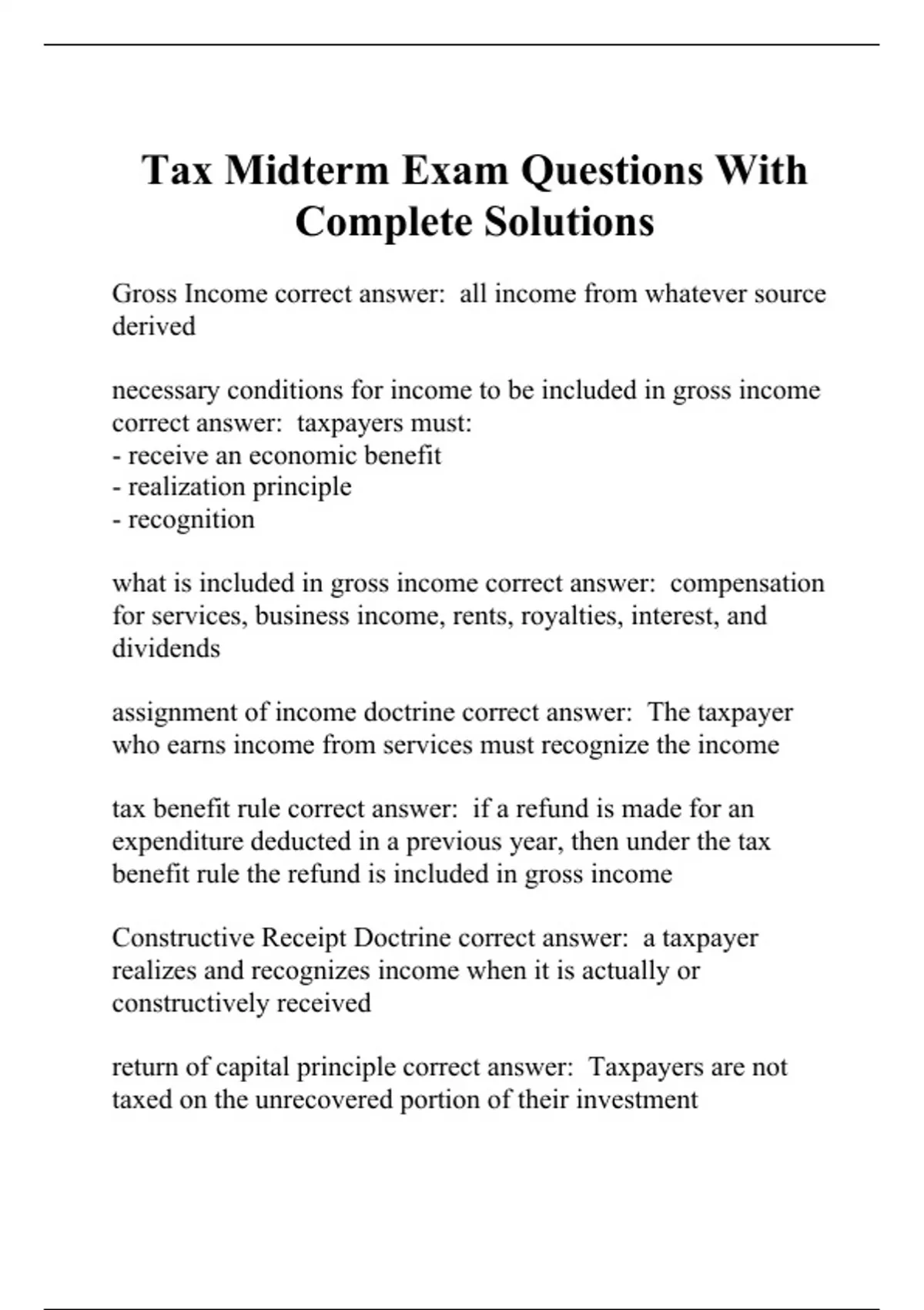 Tax Midterm Exam Questions With Complete Solutions - Tax - Stuvia US