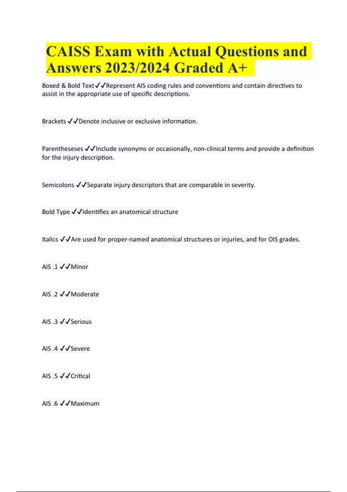 CAISS Exam with Actual Questions and Answers 2023/2024 Graded A+ ...