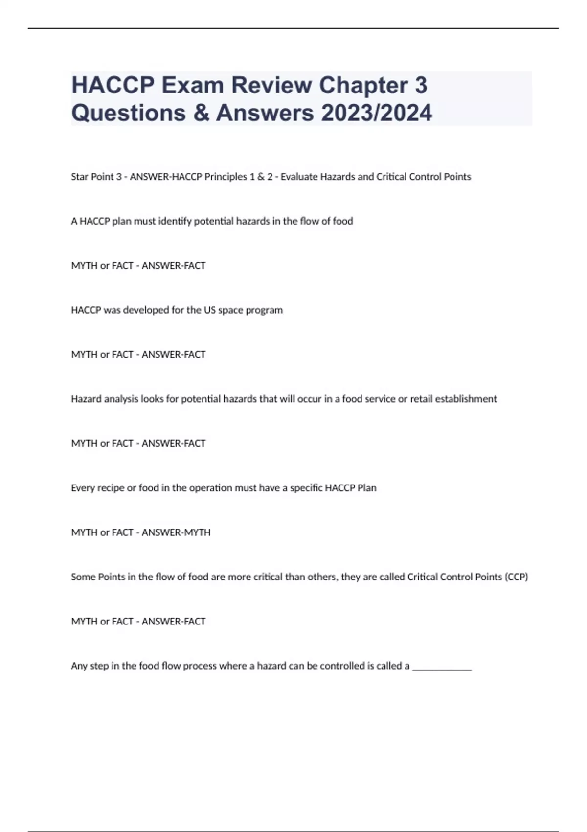 HACCP Exam Review Chapter 3 Questions & Answers 2023/2024 - HACCP ...