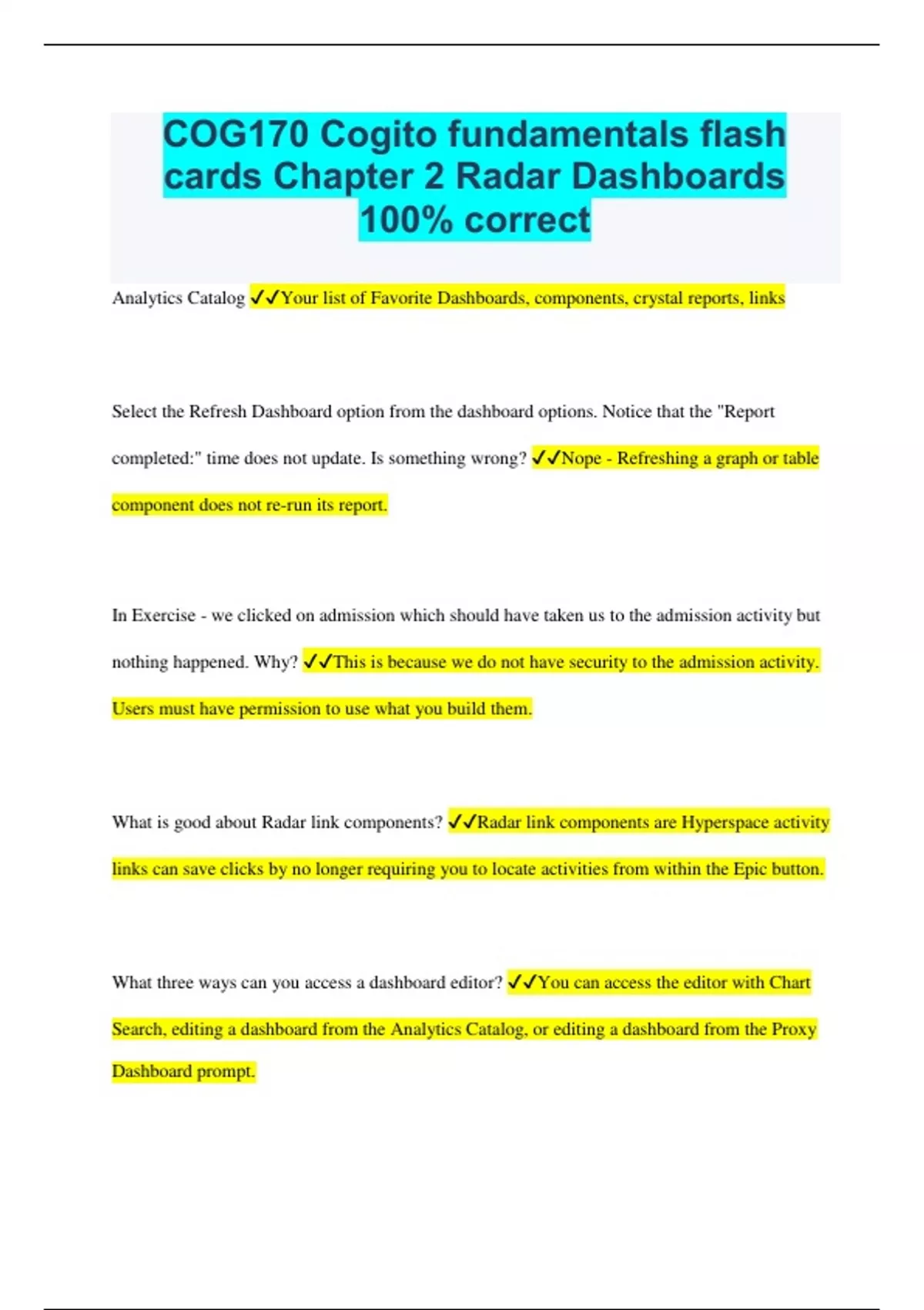 COG170 Cogito fundamentals flash cards Chapter 2 Radar Dashboards 100% ...