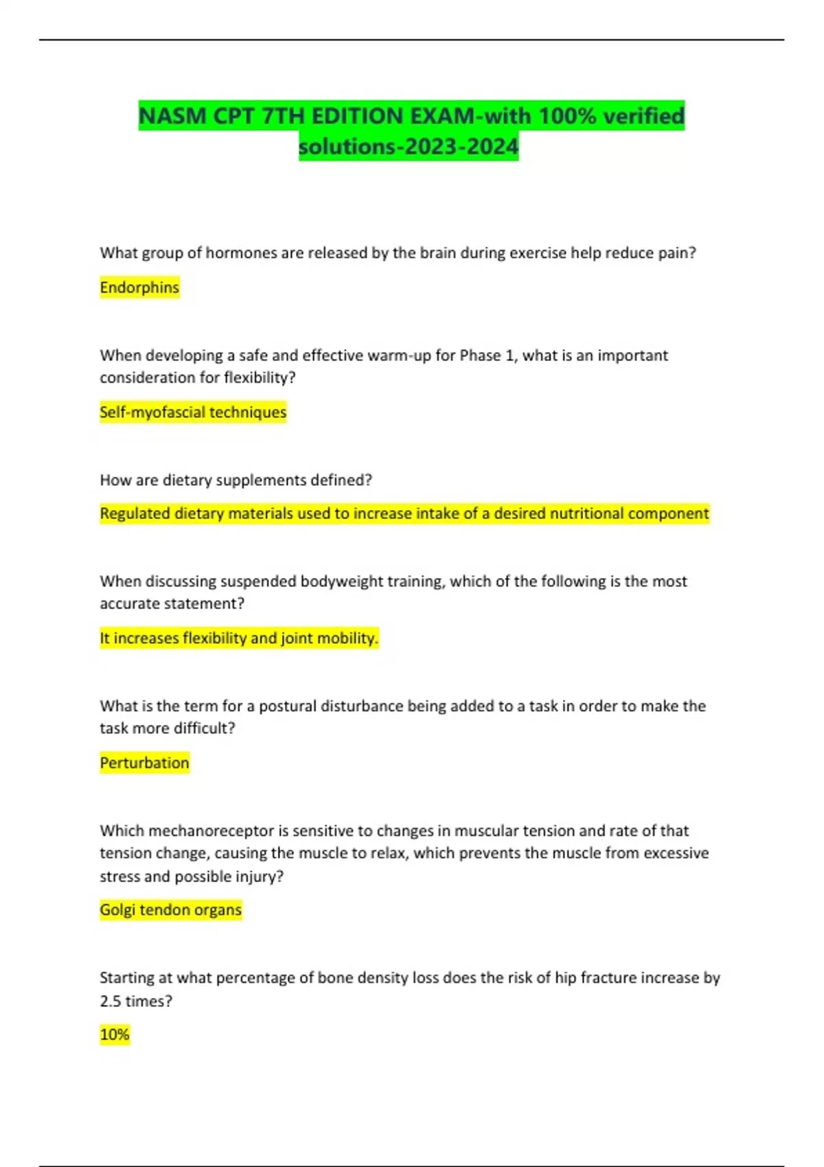NASM CPT 7TH EDITION EXAM-with 100% verified solutions- .pdf ACTUAL ...