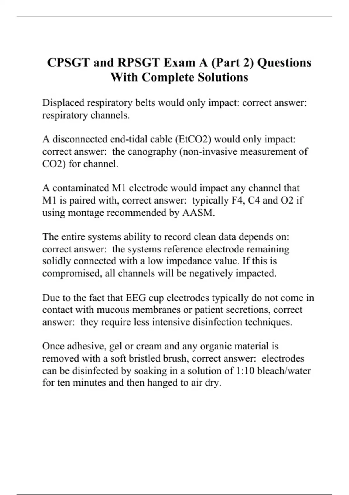 CPSGT and RPSGT Exam A (Part 2) Questions With Complete Solutions ...