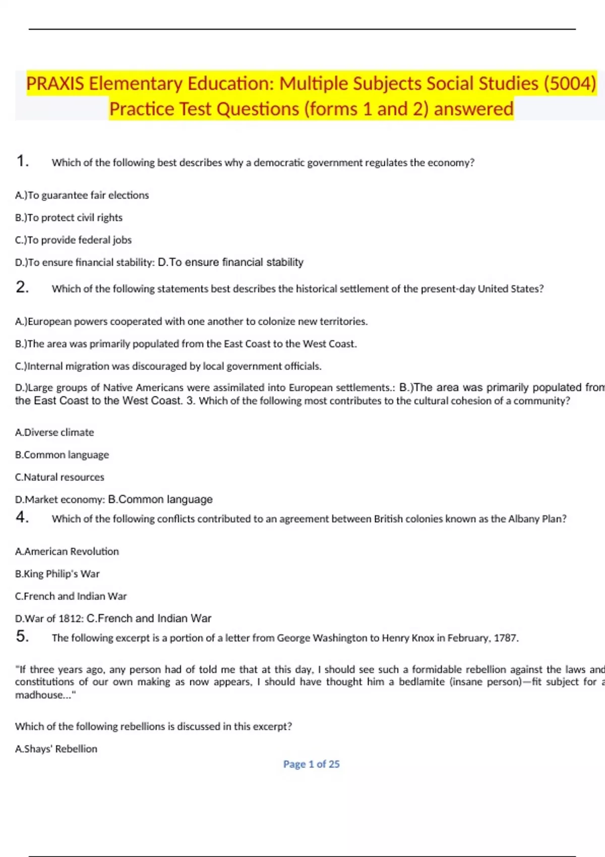 PRAXIS Elementary Education: Multiple Subjects Social Studies (5004 ...