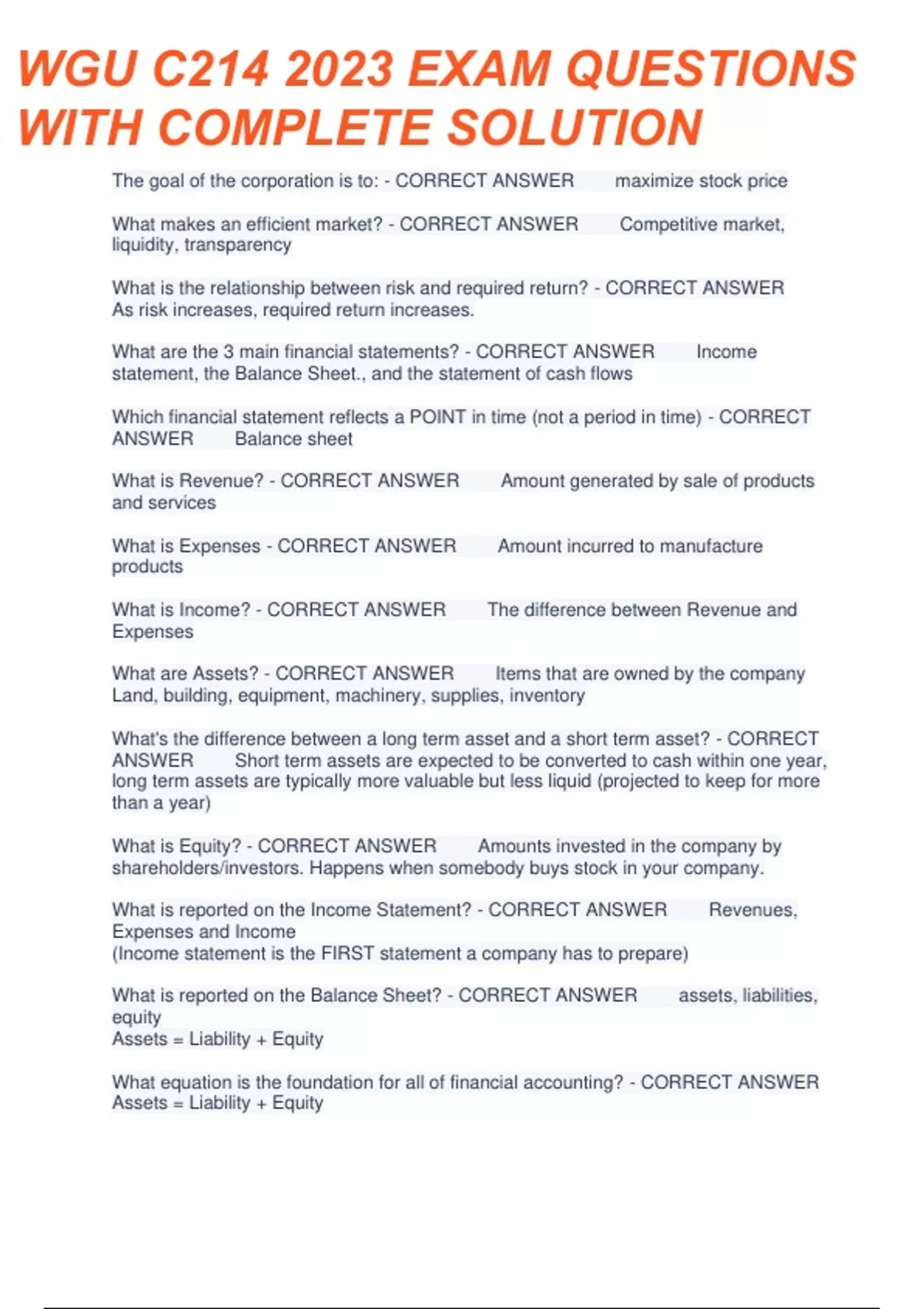 WGU C214 Exam Questions With Complete Solutions - WGU C214 - Stuvia US