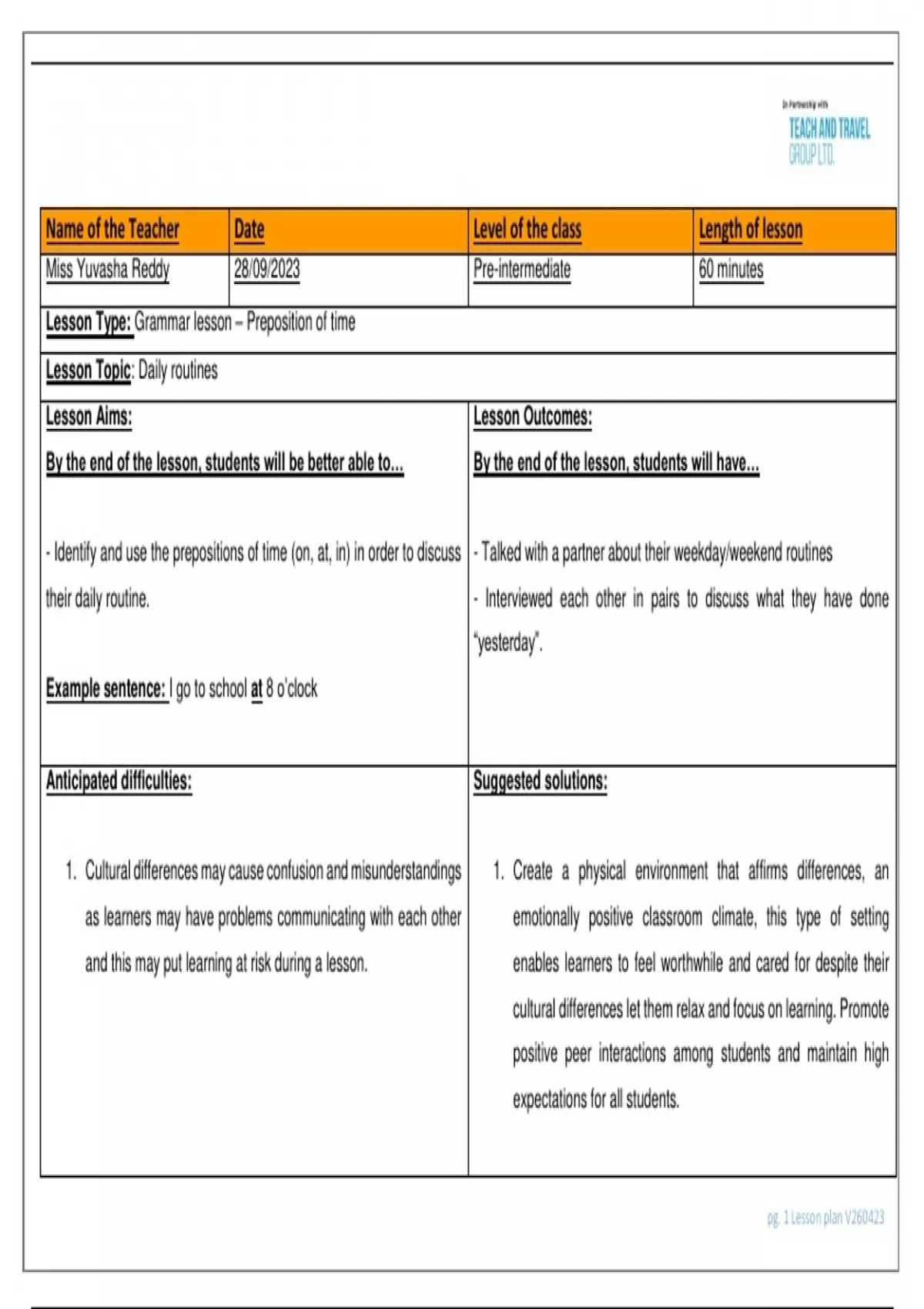 I TO I TEFL ASSIGNMENT 2- GRAMMAR (DAILY ROUTINES) - TEFL Level 5 ...