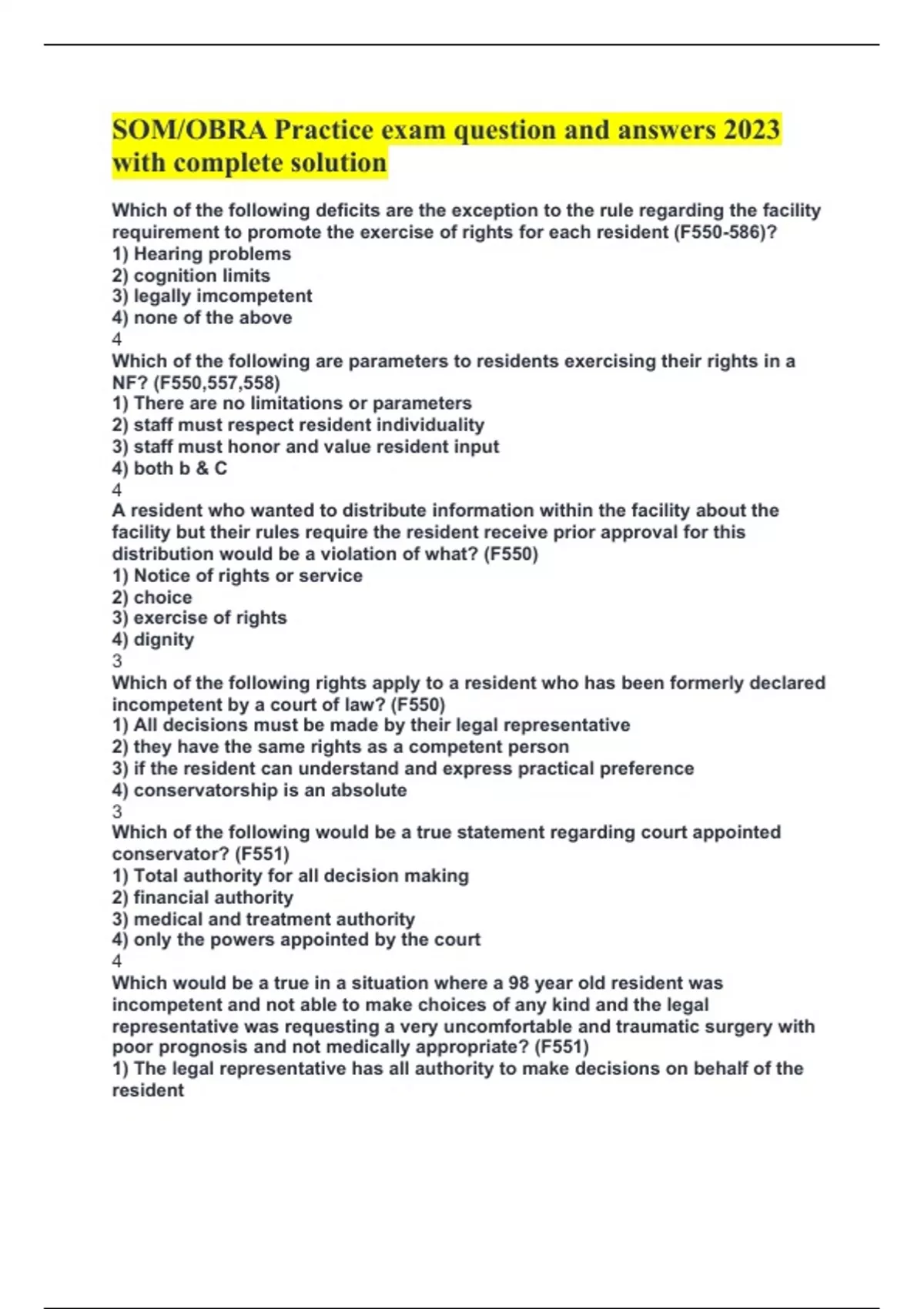 SOM/OBRA Practice exam question and answers 2023 with complete solution - SOM/OBRA - Stuvia US