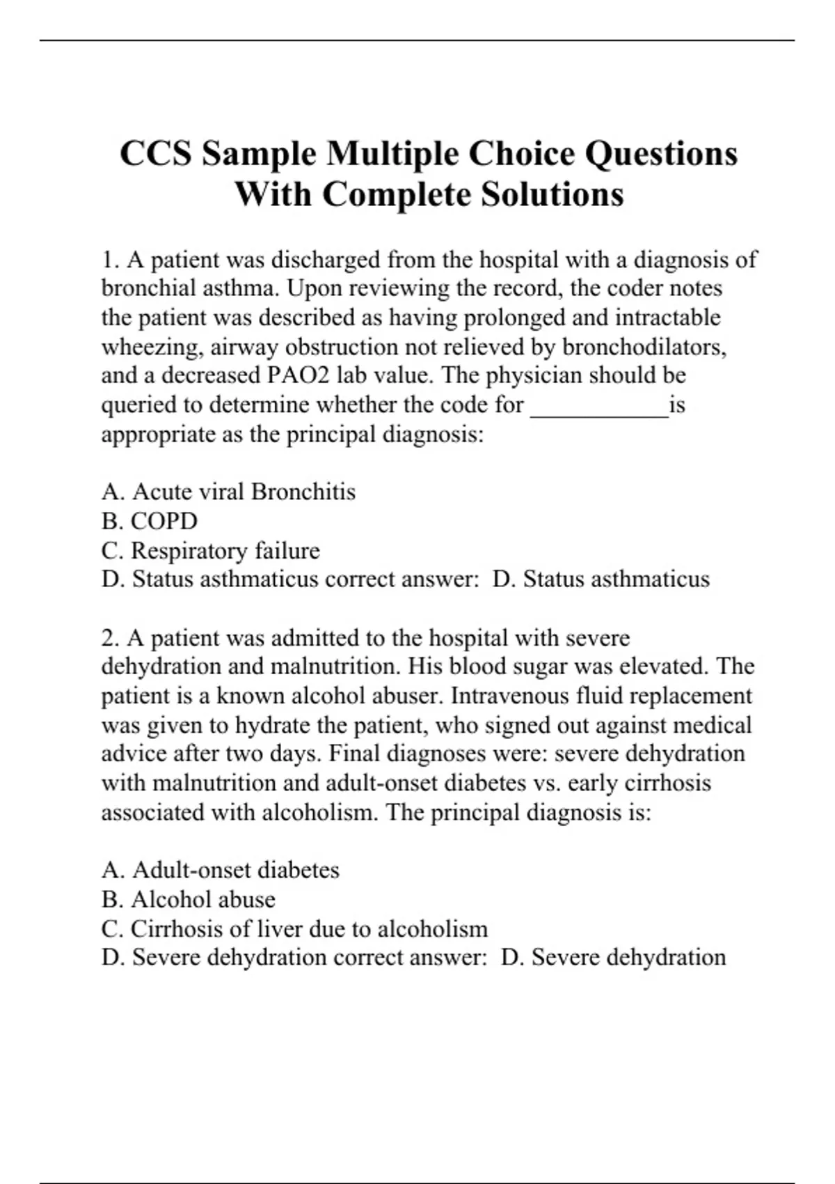 CCS Sample Multiple Choice Questions With Complete Solutions - Ccs ...