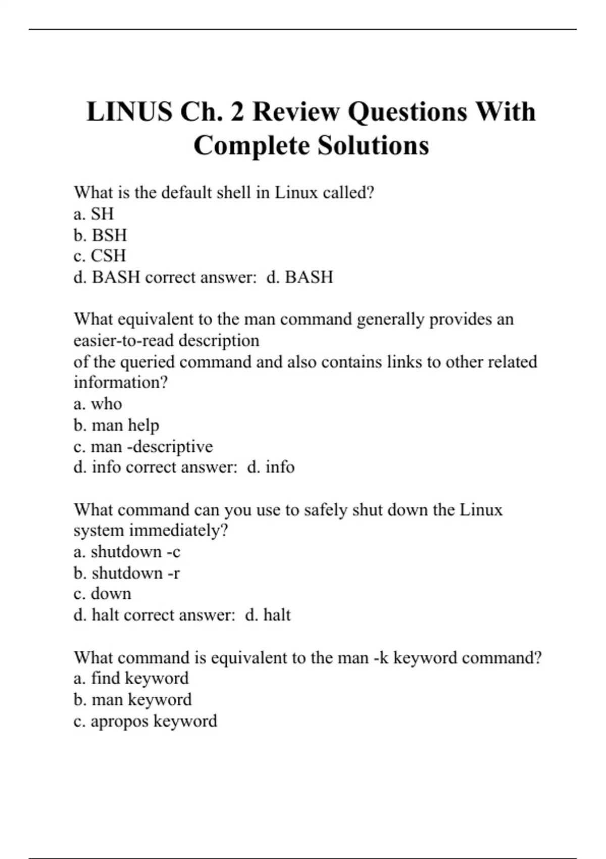 LINUS Ch. 2 Review Questions With Complete Solutions - LINUS - Stuvia US
