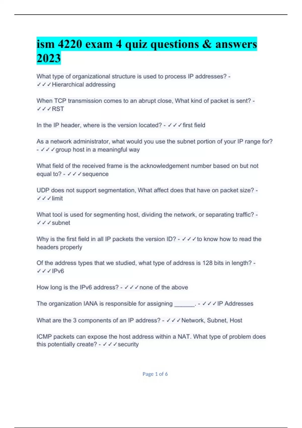 ism 4220 exam 4 quiz questions & answers 2023 - Ism 4220 - Stuvia US