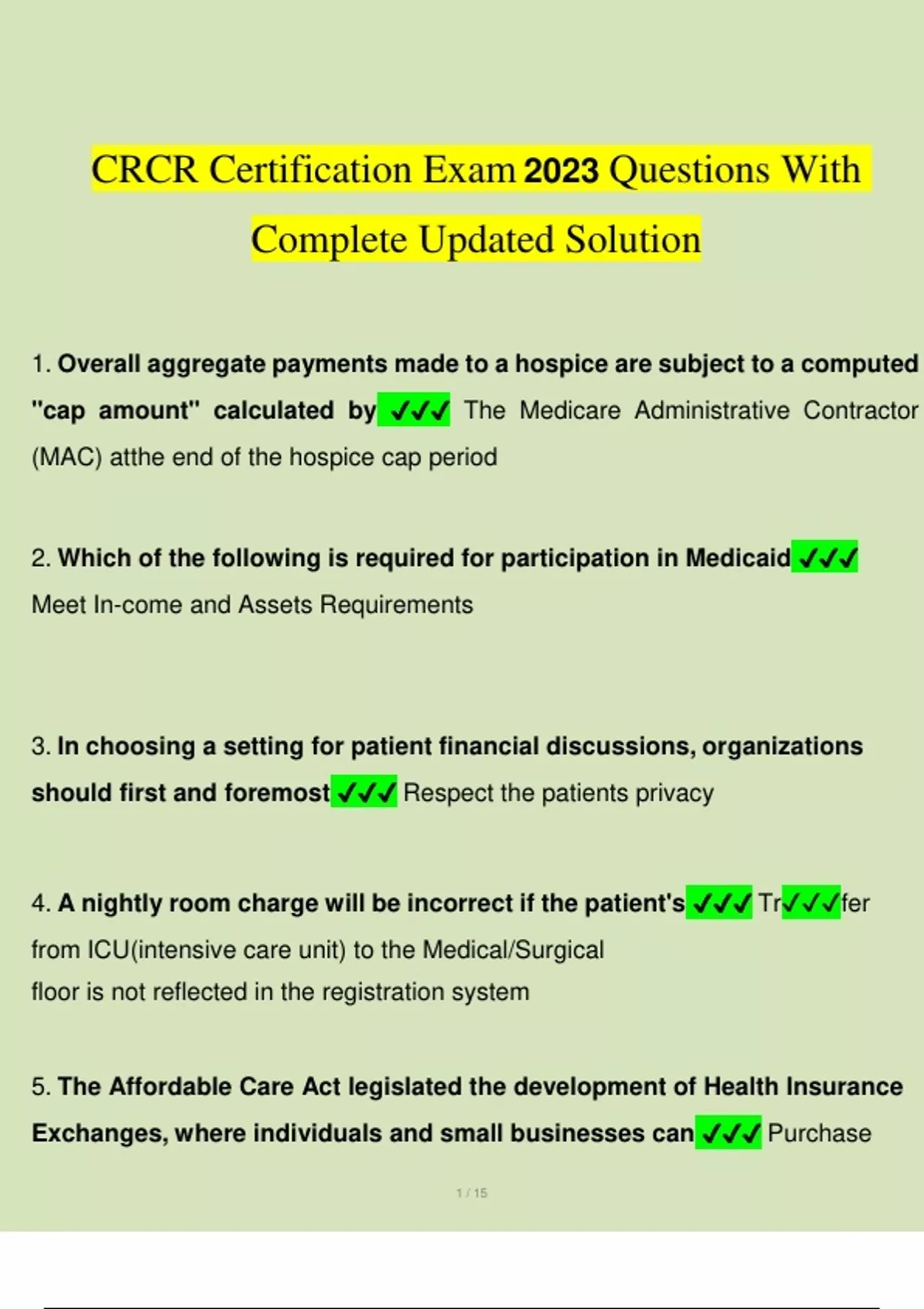 CRCR Certification Exam 2023 Questions With Complete Updated Solution ...