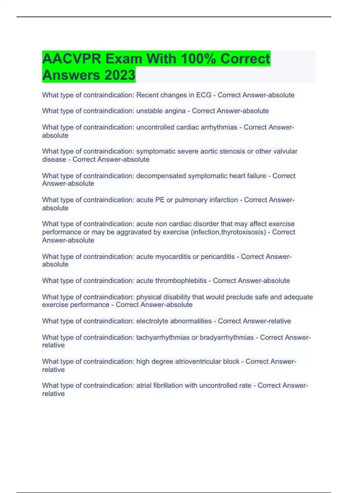 AACVPR Exam With 100% Correct Answers 2023 - CCRP AACVPR - Stuvia US