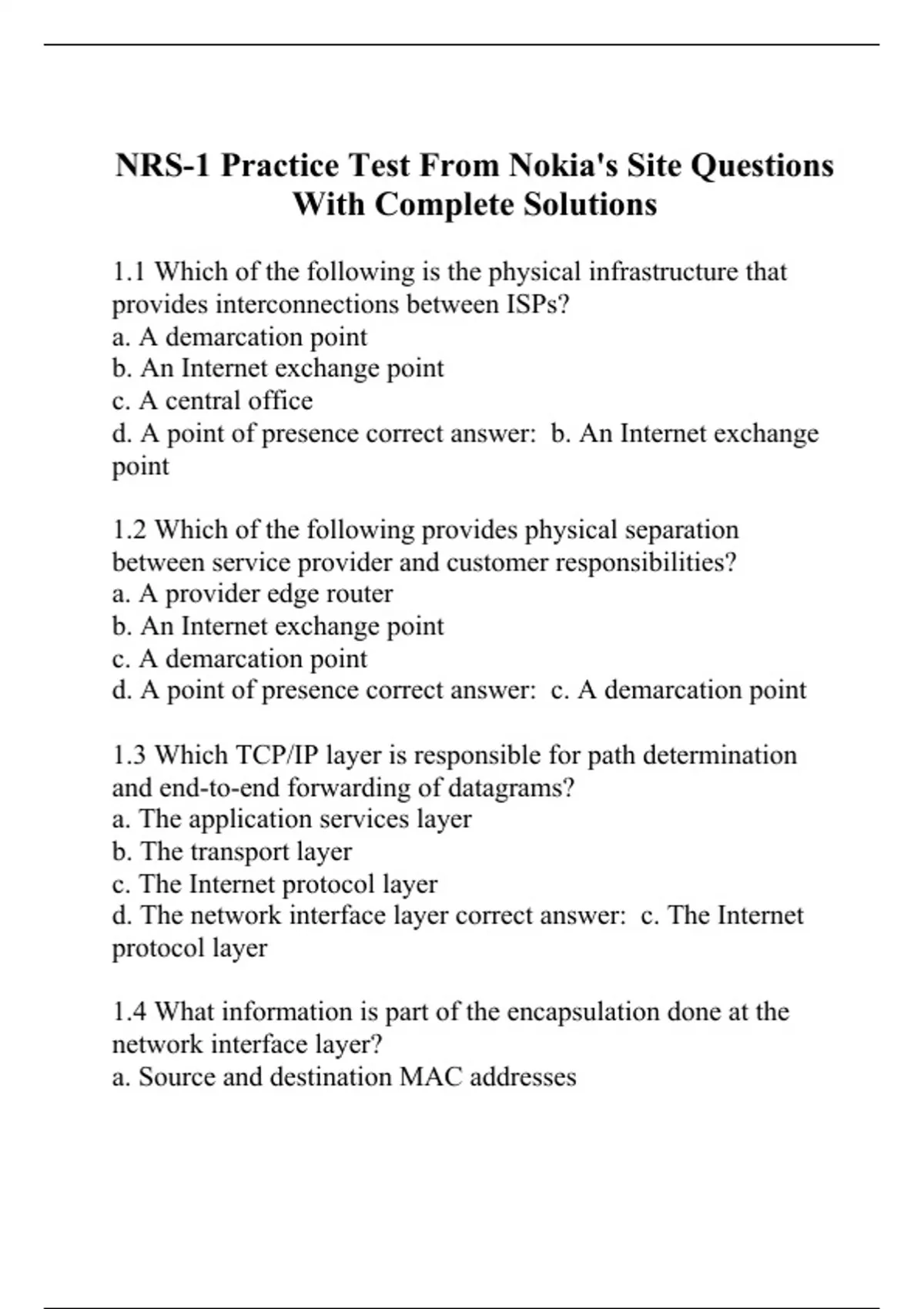 NRS-1 Practice Test From Nokia's Site Questions With Complete Solutions ...