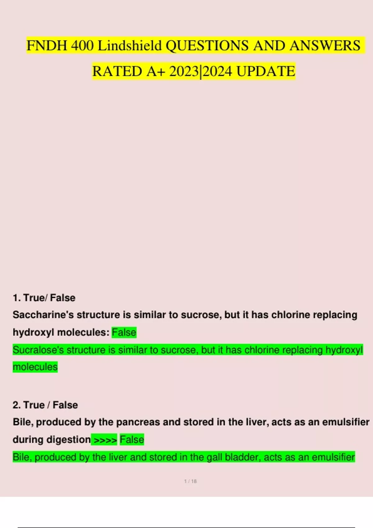 FNDH 400 Lindshield QUESTIONS AND ANSWERS RATED A+ 2023|2024 UPDATE ...