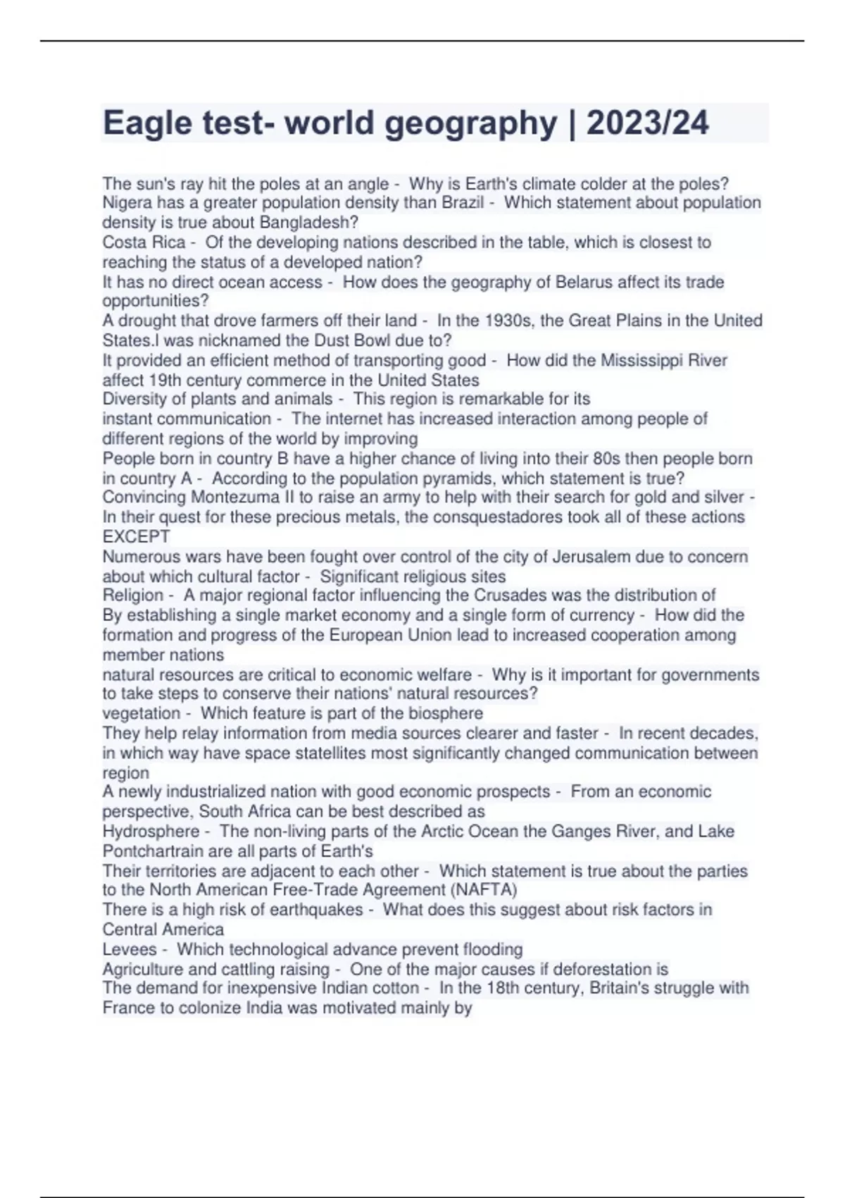 Eagle test- world geography | 2023/24 - Eagle test- world geography ...