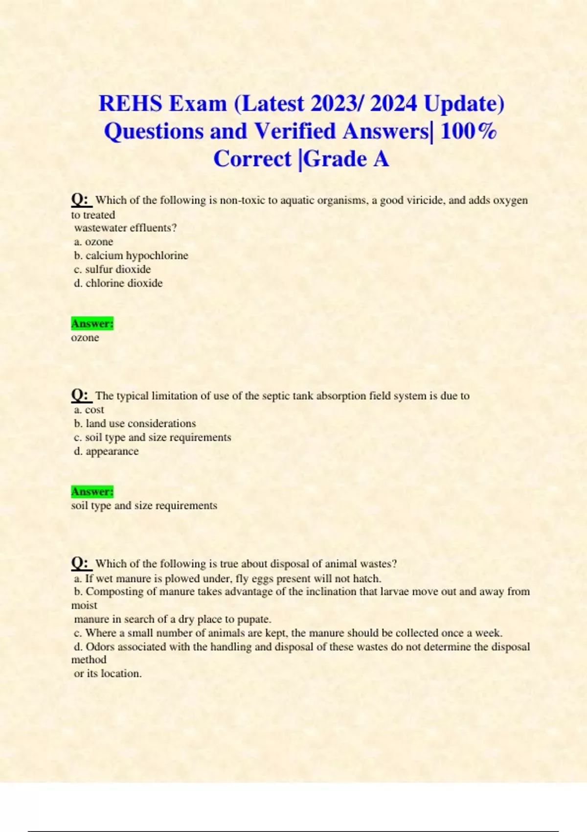 REHS Exam (Latest 2023/ 2024 Update) Questions and Verified Answers ...