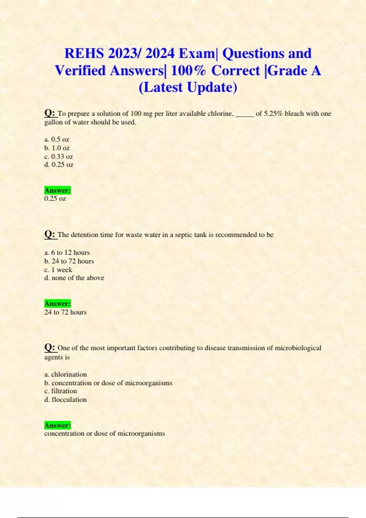 REHS 2023/ 2024 Exam| Questions and Verified Answers| 100% Correct ...