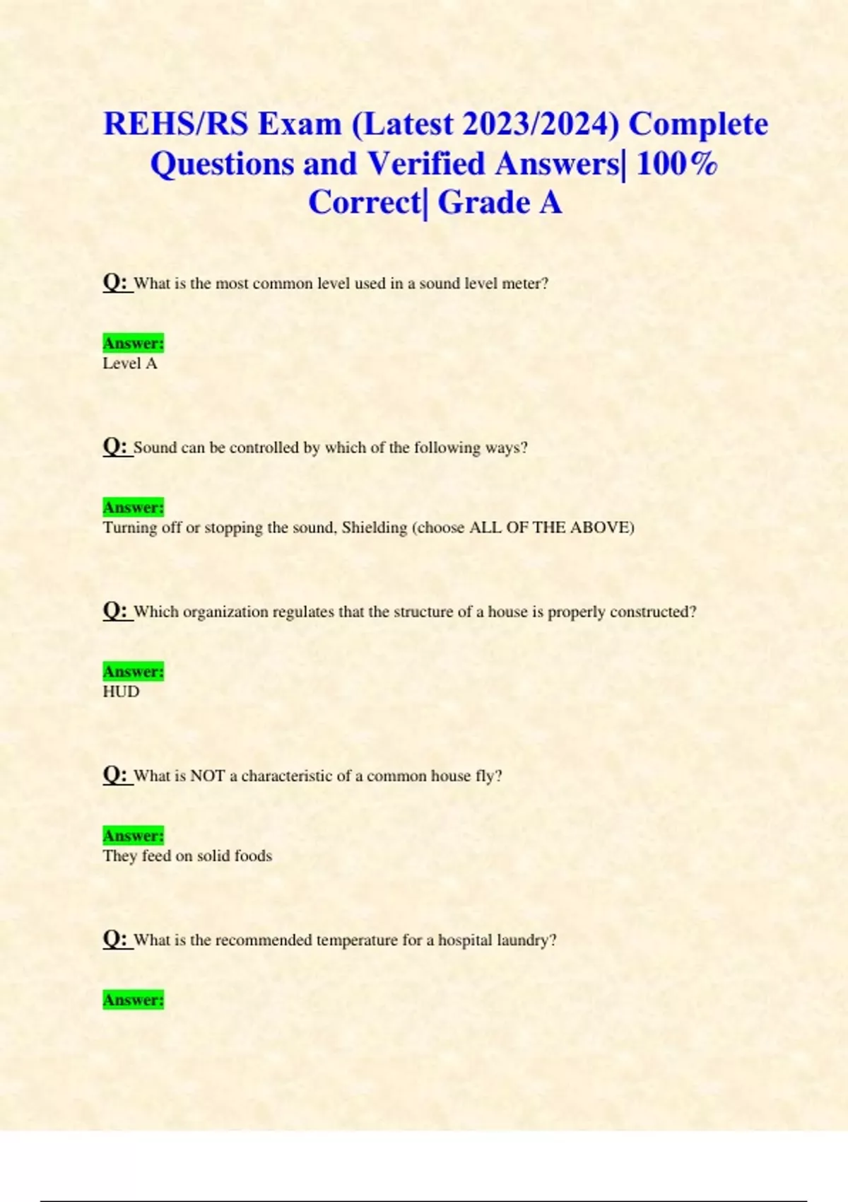 REHS/RS Exam (Latest 2023/2024) Complete Questions and Verified Answers ...