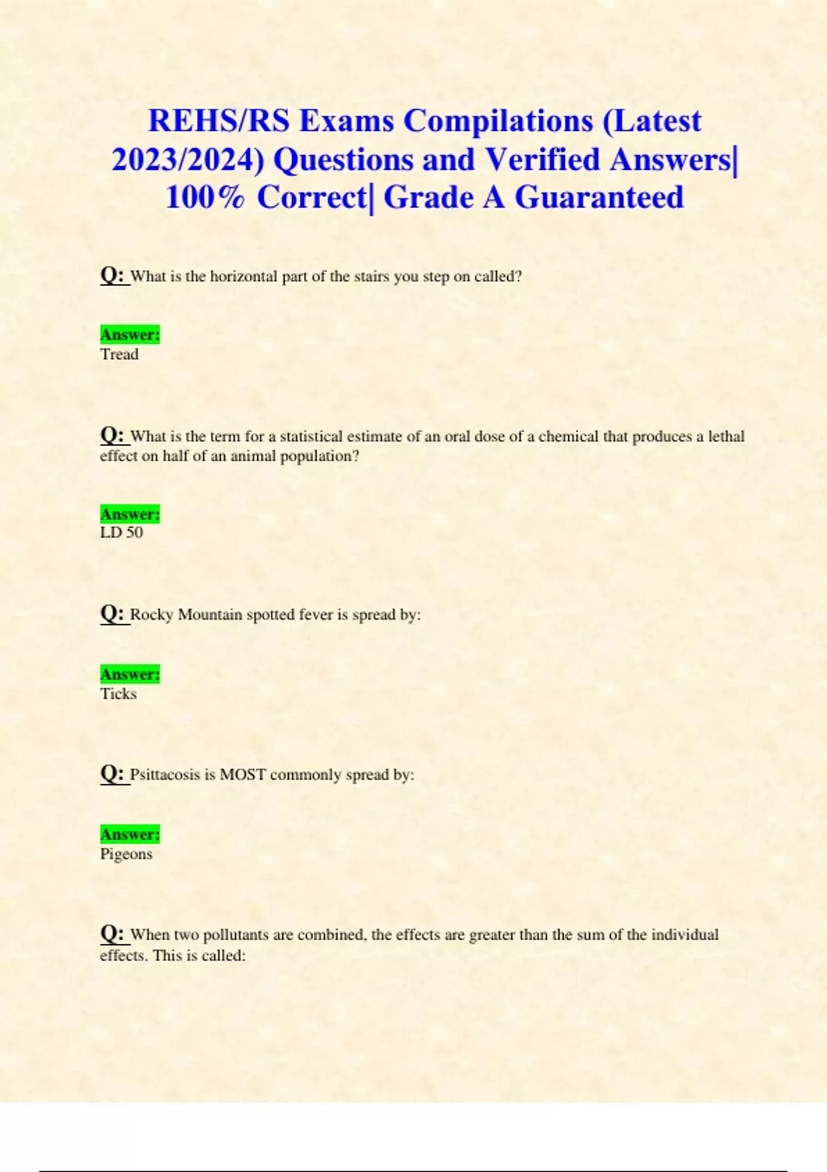 REHS/RS Exams Compilations (Latest 2023/2024) Questions and Verified ...