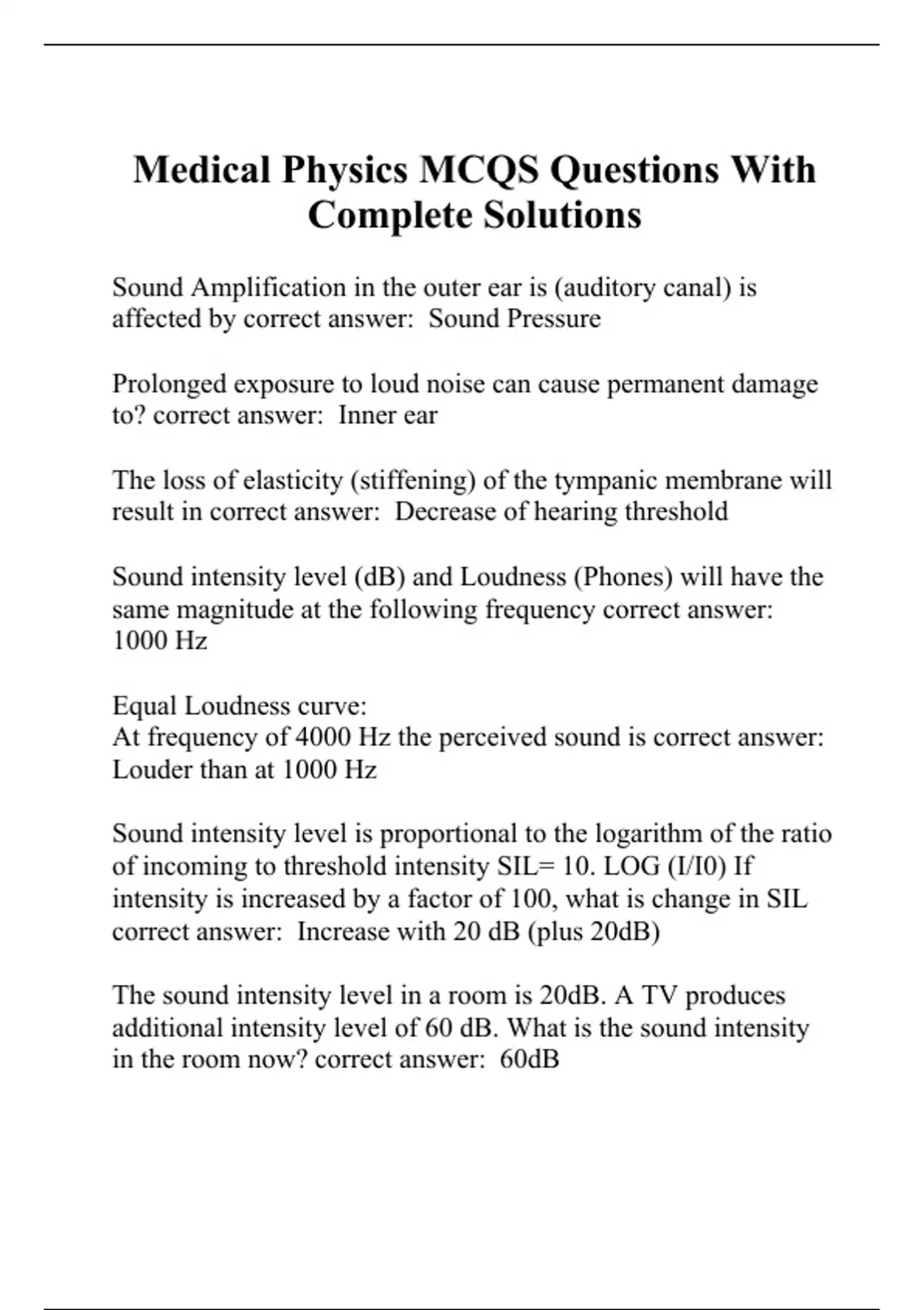 Medical Physics MCQS Questions With Complete Solutions - Medical ...