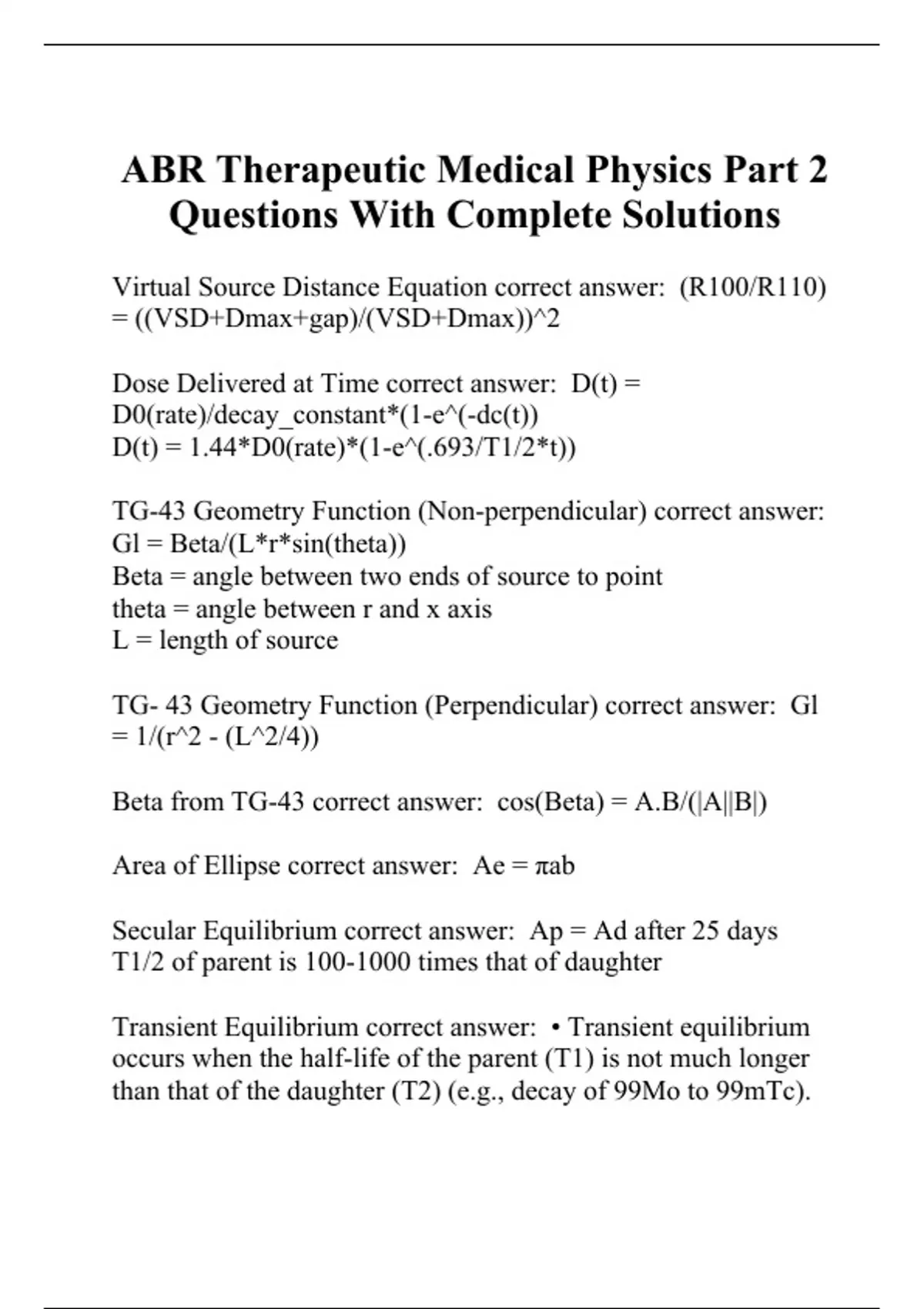 ABR Therapeutic Medical Physics Part 2 Questions With Complete ...
