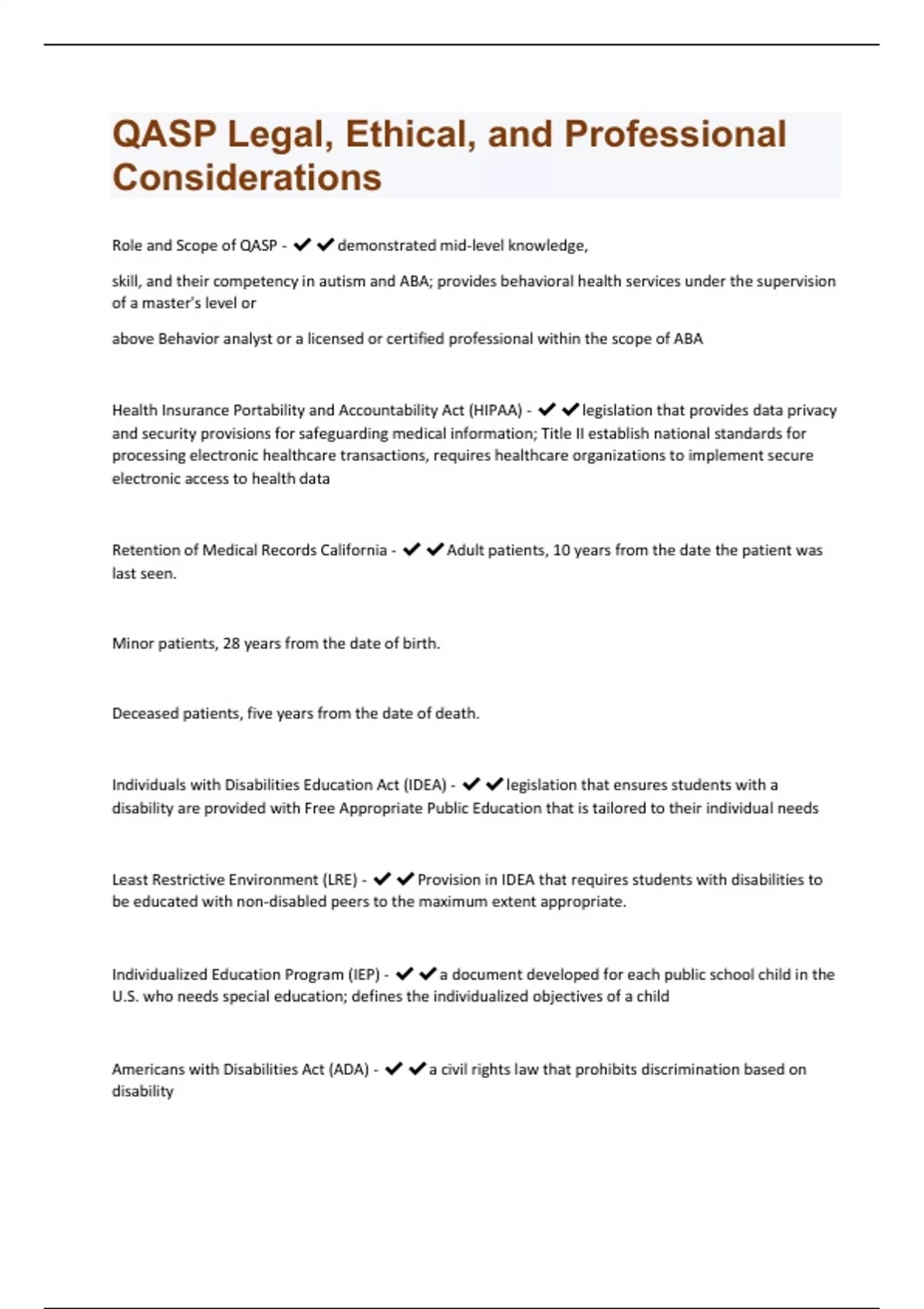 QASP Legal, Ethical, and Professional Considerations Questions With ...