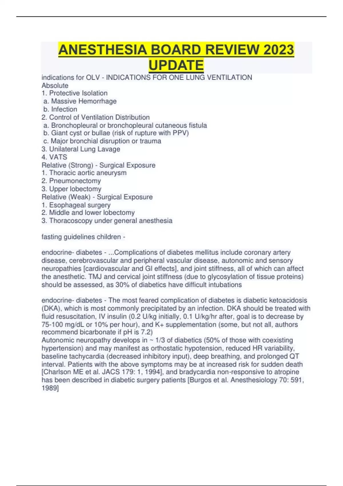 ANESTHESIA BOARD REVIEW 2023 UPDATE - Anesthesia - Stuvia US