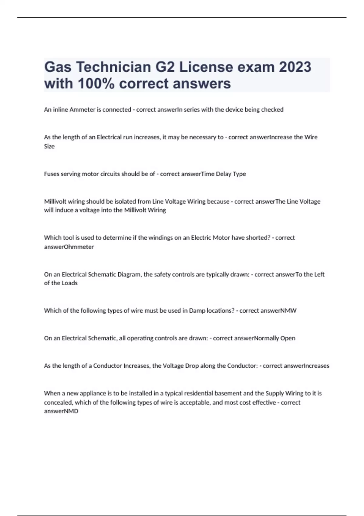G2 Gas Technician BUNDLED exam 2023 with 100% correct answers - Stuvia US
