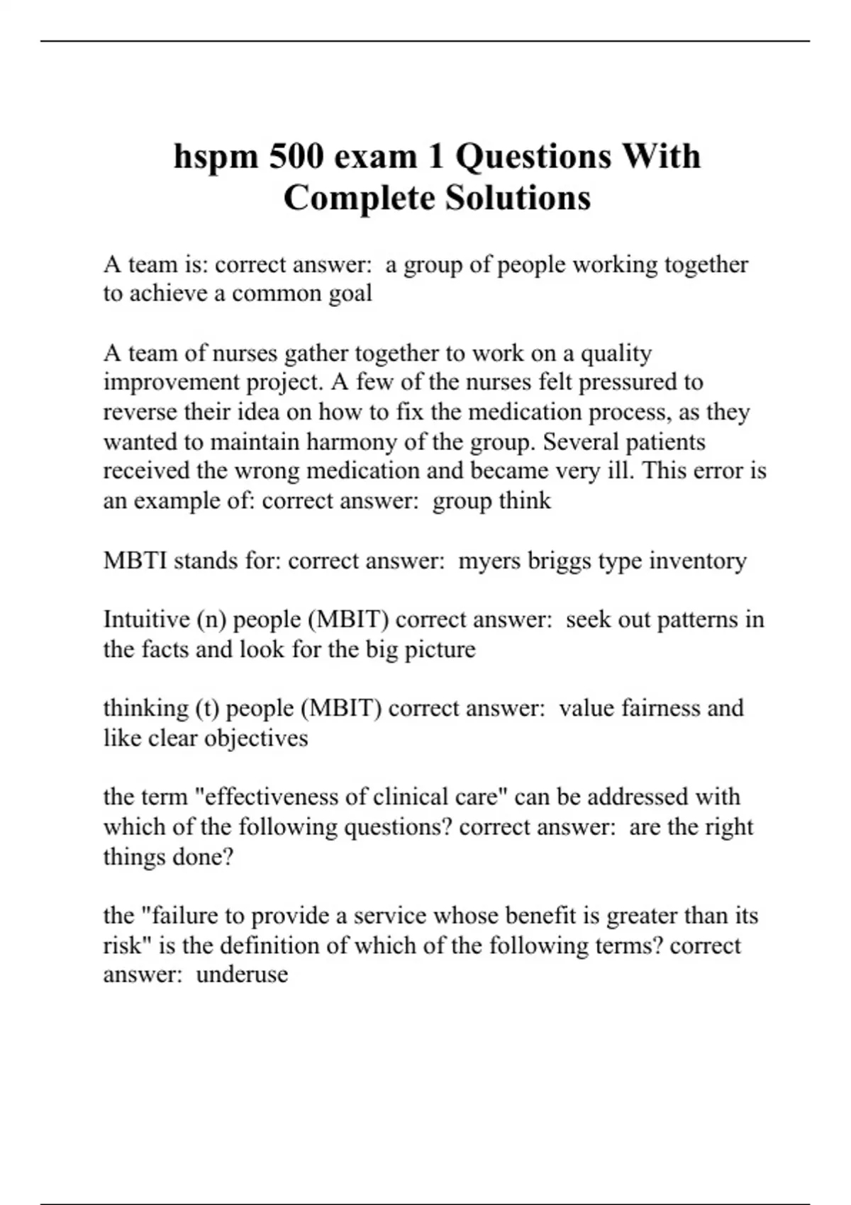 hspm 500 exam 1 Questions With Complete Solutions - Hspm 500 - Stuvia US