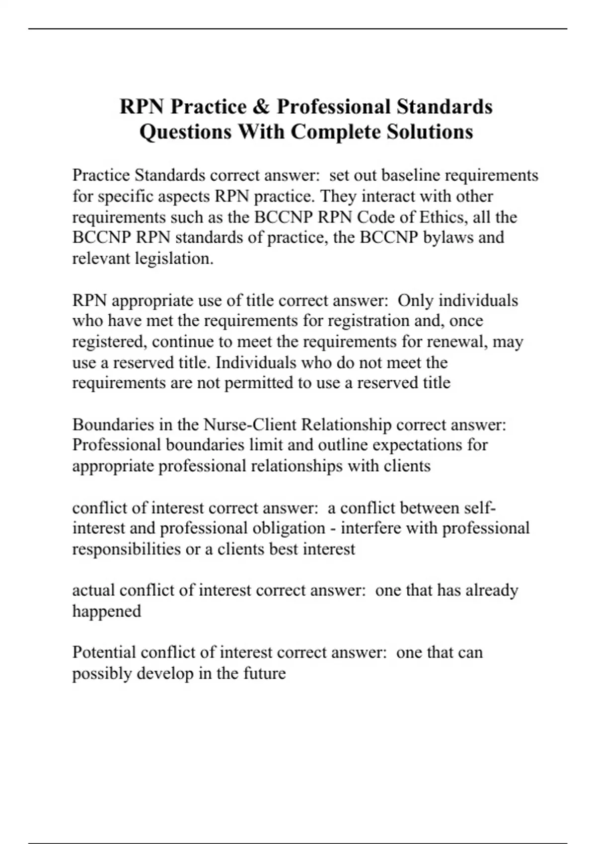 RPN Practice & Professional Standards Questions With Complete Solutions ...