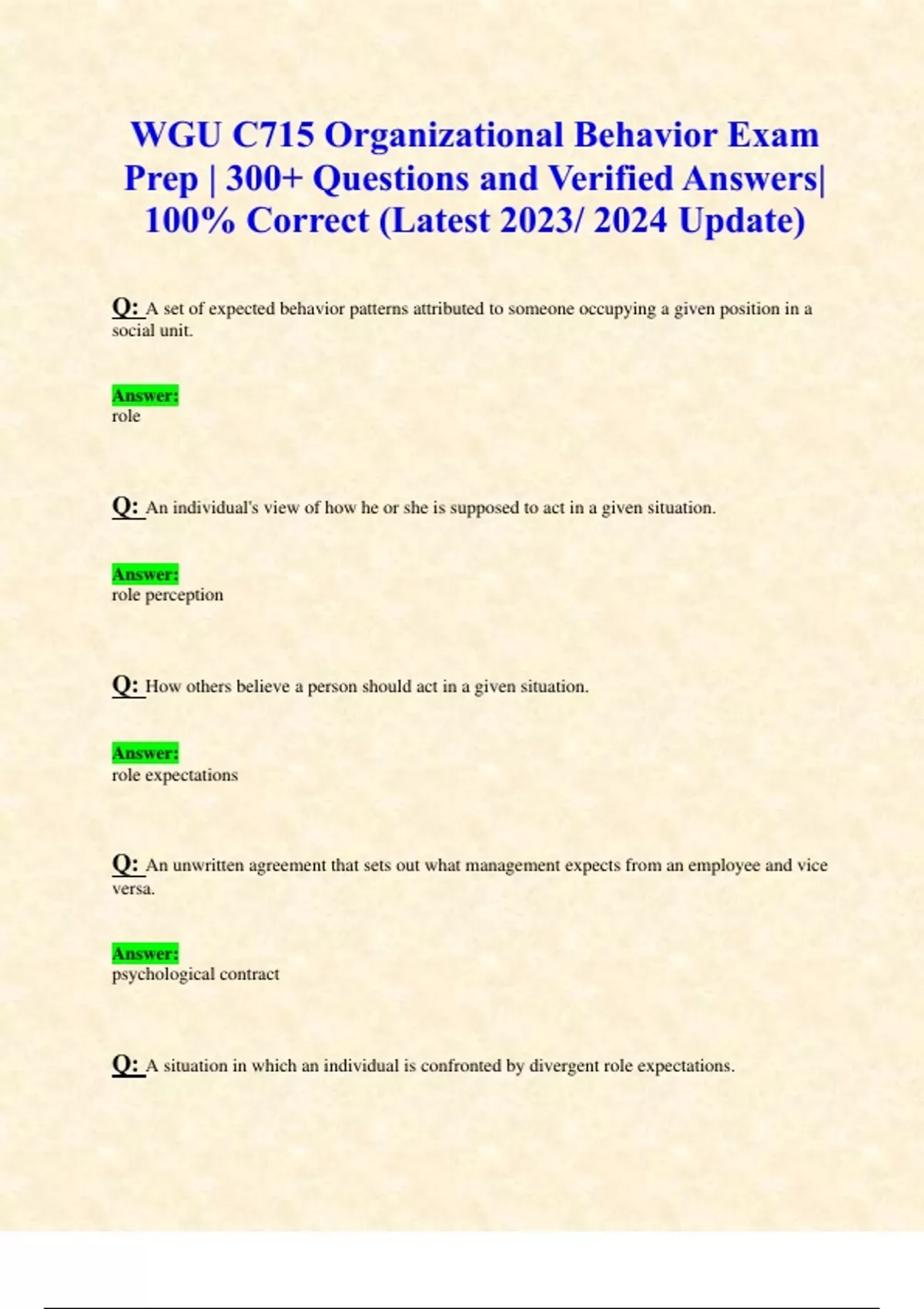WGU C715 Organizational Behavior Exam Prep | 300+ Questions and ...